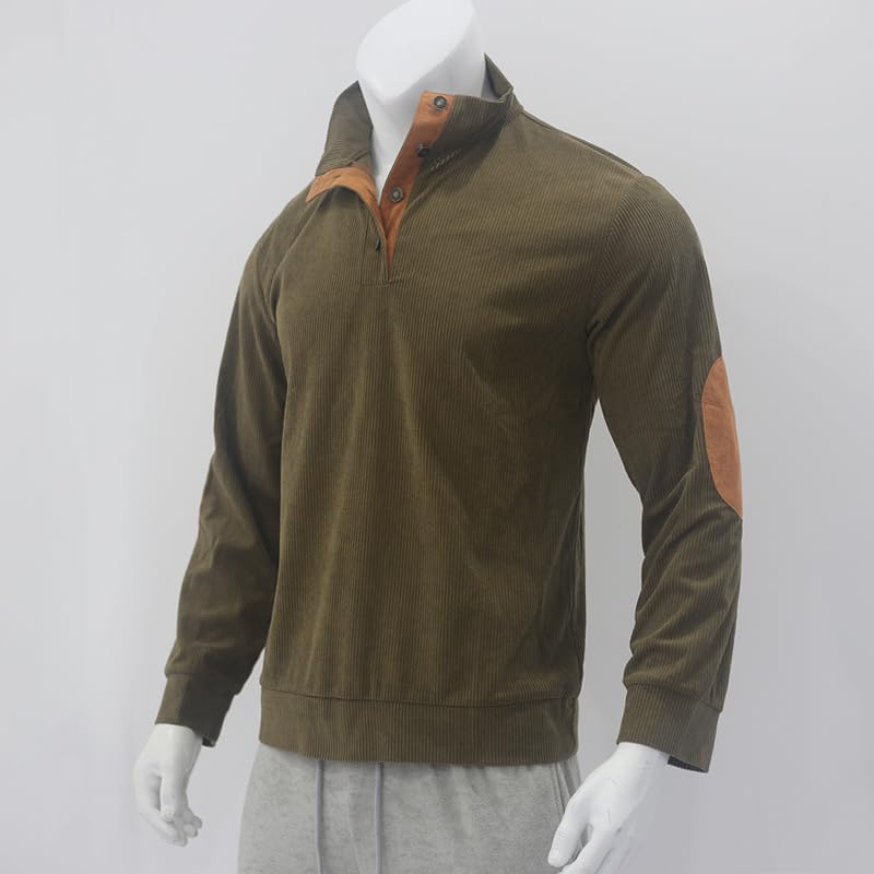 Men's Outdoor Casual Stand Collar Long Sleeve Sweatshirt Vintage Single Breasted Stand Collar Jacket Sweaters (Khaki,3X-Large)