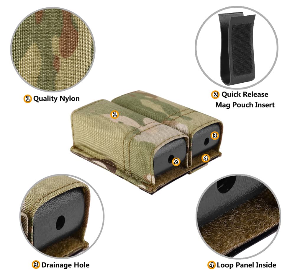 KRYDEX Double Pistol Mag Pouch, Nylon Magazine Pouch 9mm with Quick Release Kydex Magazine Pouch Insert (MC)