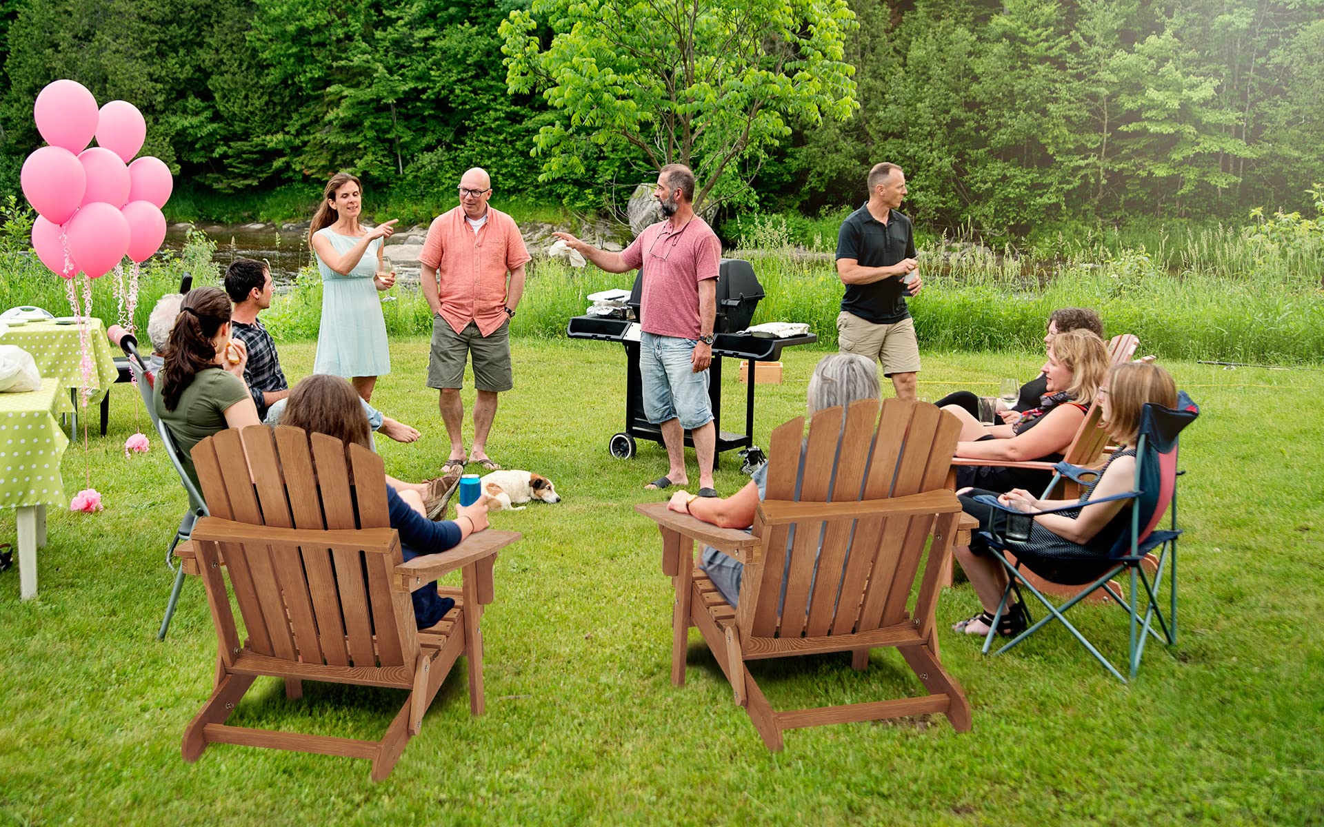 Oversize Wooden Folding Adirondack Chair, Half Pre-Assembled Wood Lounge Chair for Outdoor Patio Garden Lawn Backyard Deck Pool Beach Firepit