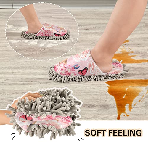 Roses Hydrangea Flower Mop Slippers Shoes Cover for Floor Cleaning Washable Dirty Dust Hair Cleaners Microfiber Mop Socks for Kitchen House Office