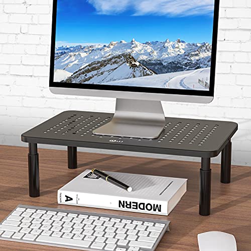 WALI Monitor Stand Riser, Adjustable Laptop Stand Riser Holder, 3 Height Adjustable Underneath Storage for Office Supplies (STT003-2), 2 Pack, Black