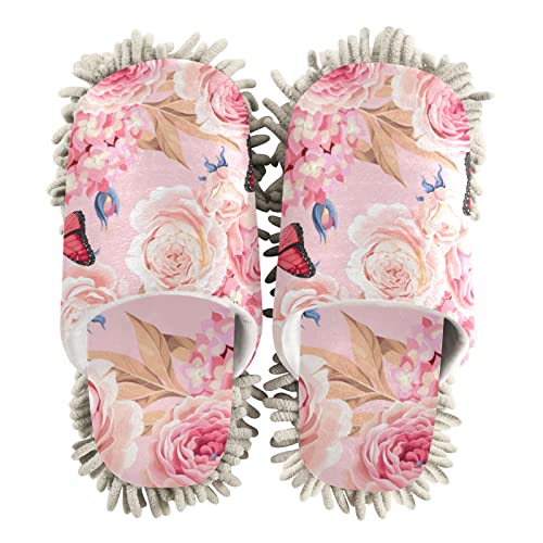 Roses Hydrangea Flower Mop Slippers Shoes Cover for Floor Cleaning Washable Dirty Dust Hair Cleaners Microfiber Mop Socks for Kitchen House Office
