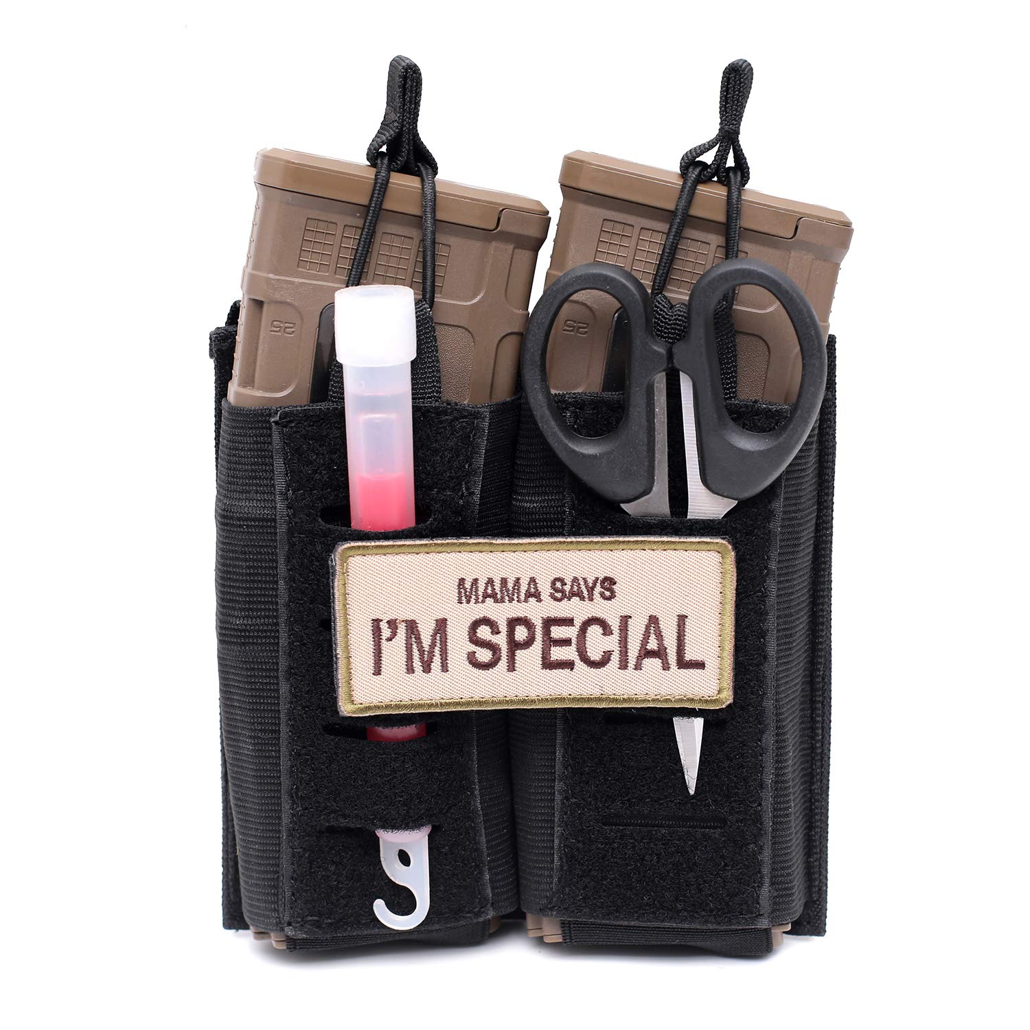 Double Mag Pouch Molle Open-Top Double Magazine Pouch for M4/M16/AR/AK Rifle Magazines (Black)