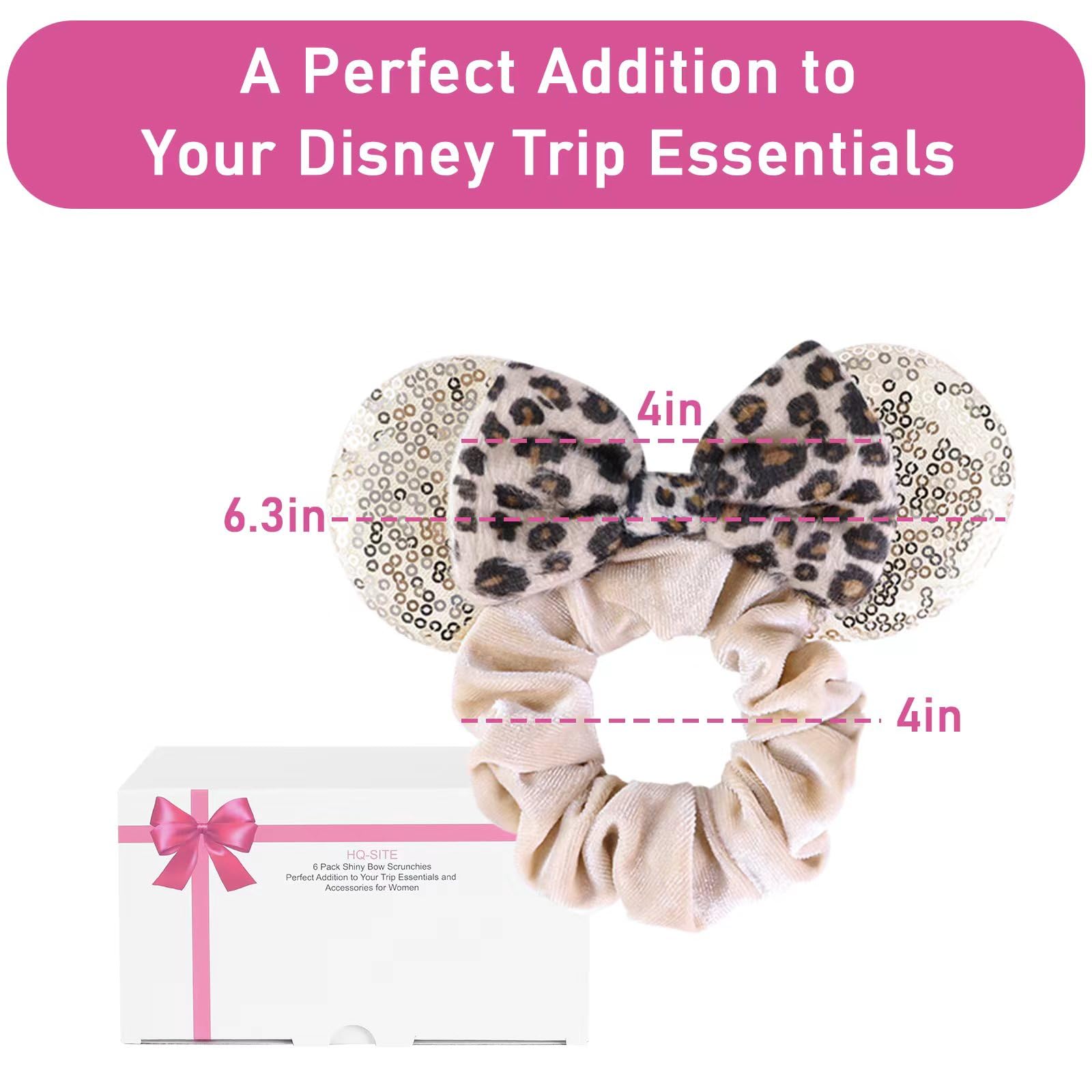 6 Pcs Mouse Scrunchies,Shiny Bows Mouse ears for Birthday Parties, Themed Events, A Perfect Addition to Your Trip Essentials and Accessories For women