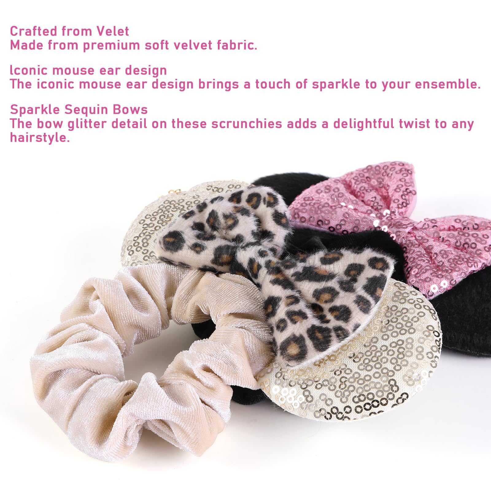 6 Pcs Mouse Scrunchies,Shiny Bows Mouse ears for Birthday Parties, Themed Events, A Perfect Addition to Your Trip Essentials and Accessories For women