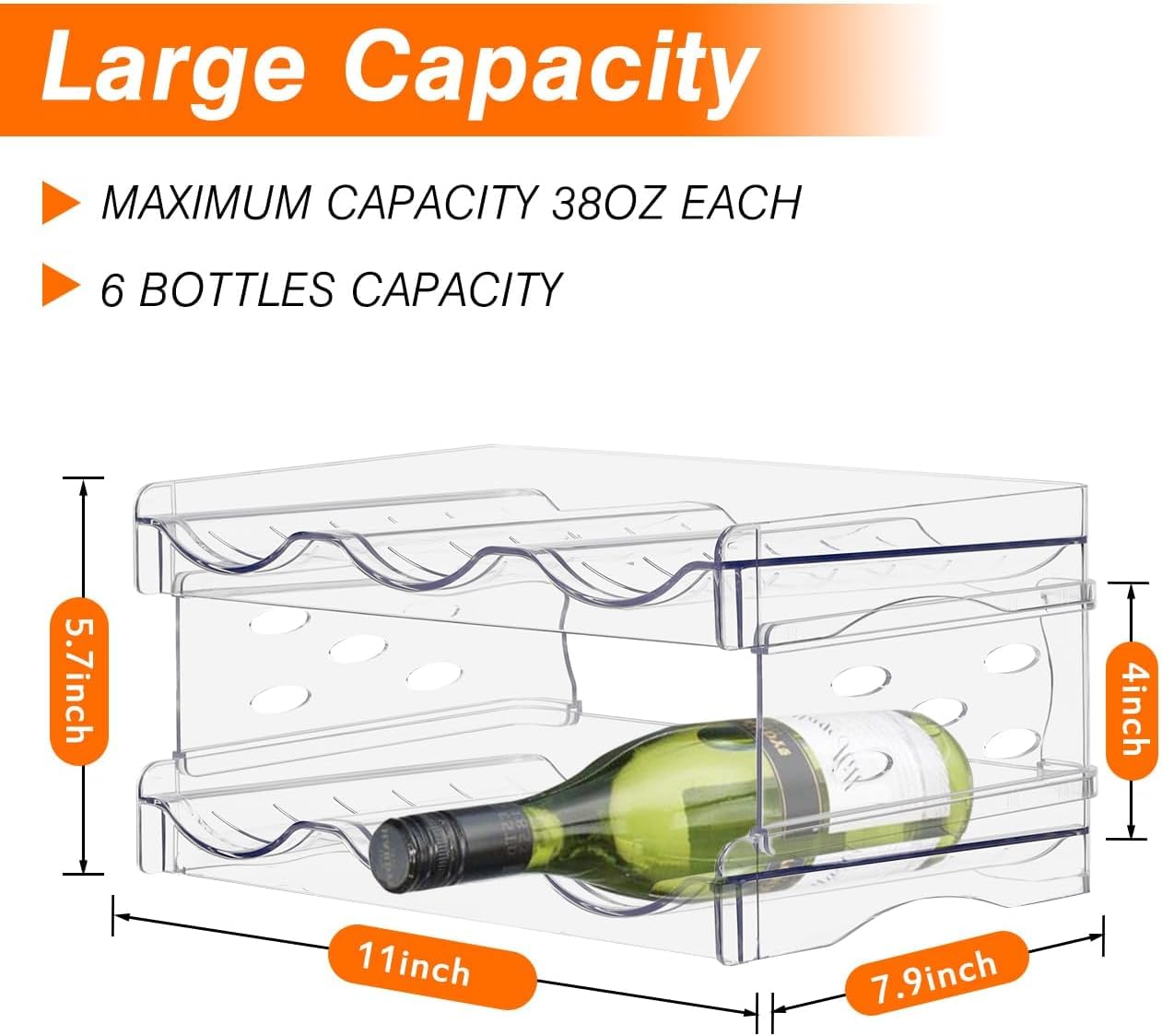Water Bottle Organizer - 2 Pack Stackable Cup Organizer for Cabinet, Countertop, Pantry and Fridge, Free-Standing Tumbler Kitchen Storage Holder for Wine and Drink Bottles, Clear Plastic