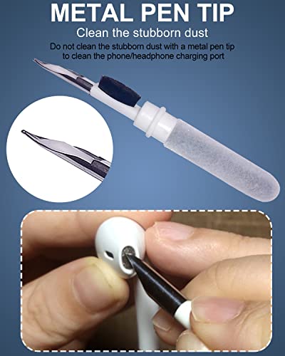 Bluetooth Earbuds Cleaning Pen, Cleaner Kit Compatible for Airpods Wireless Earphones, Cleaning Pen with Soft Brush, Earbud Cleaning Tools for Earphones Charging Ports (White)