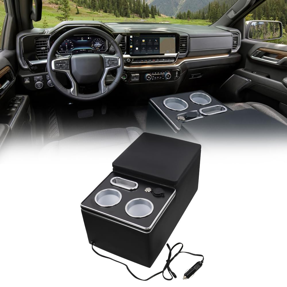 Sporacingrts Black Universal Enhanced Truck Seat Organizer with LED Light, USB Port, Cup Holders, and More - Car & Van & Truck Floor Cab Back Bench Seat Armrest Middle Storage Box-Contractor Console