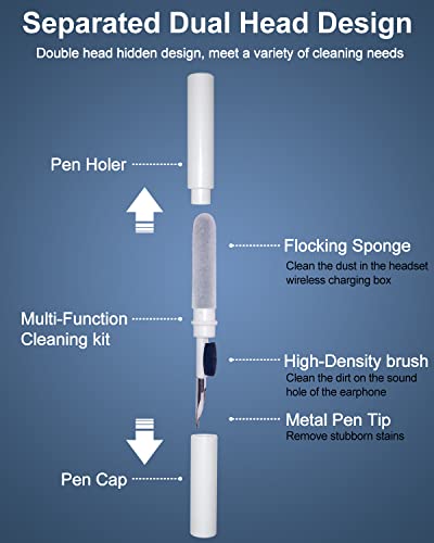Bluetooth Earbuds Cleaning Pen, Cleaner Kit Compatible for Airpods Wireless Earphones, Cleaning Pen with Soft Brush, Earbud Cleaning Tools for Earphones Charging Ports (White)