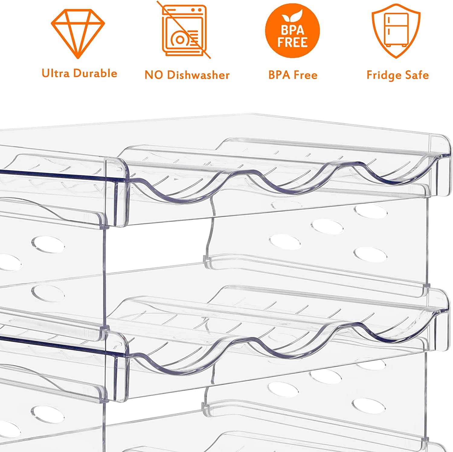 Water Bottle Organizer - 2 Pack Stackable Cup Organizer for Cabinet, Countertop, Pantry and Fridge, Free-Standing Tumbler Kitchen Storage Holder for Wine and Drink Bottles, Clear Plastic