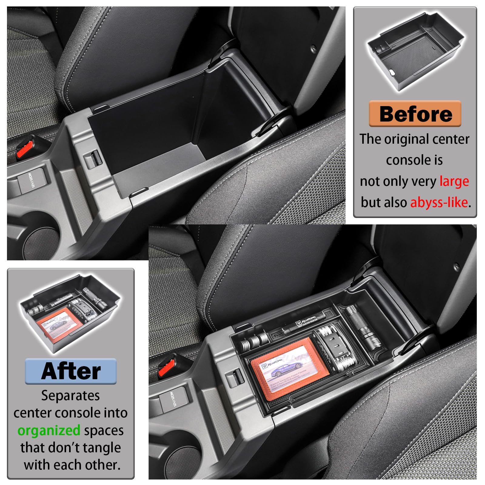 RUNROAD Center Console Organizer Compatible with Subaru Crosstrek 2023 2024 2025 & Impreza 2024 Accessories, Insert Secondary Storage Box Console Organizer Armrest Tray, Black
