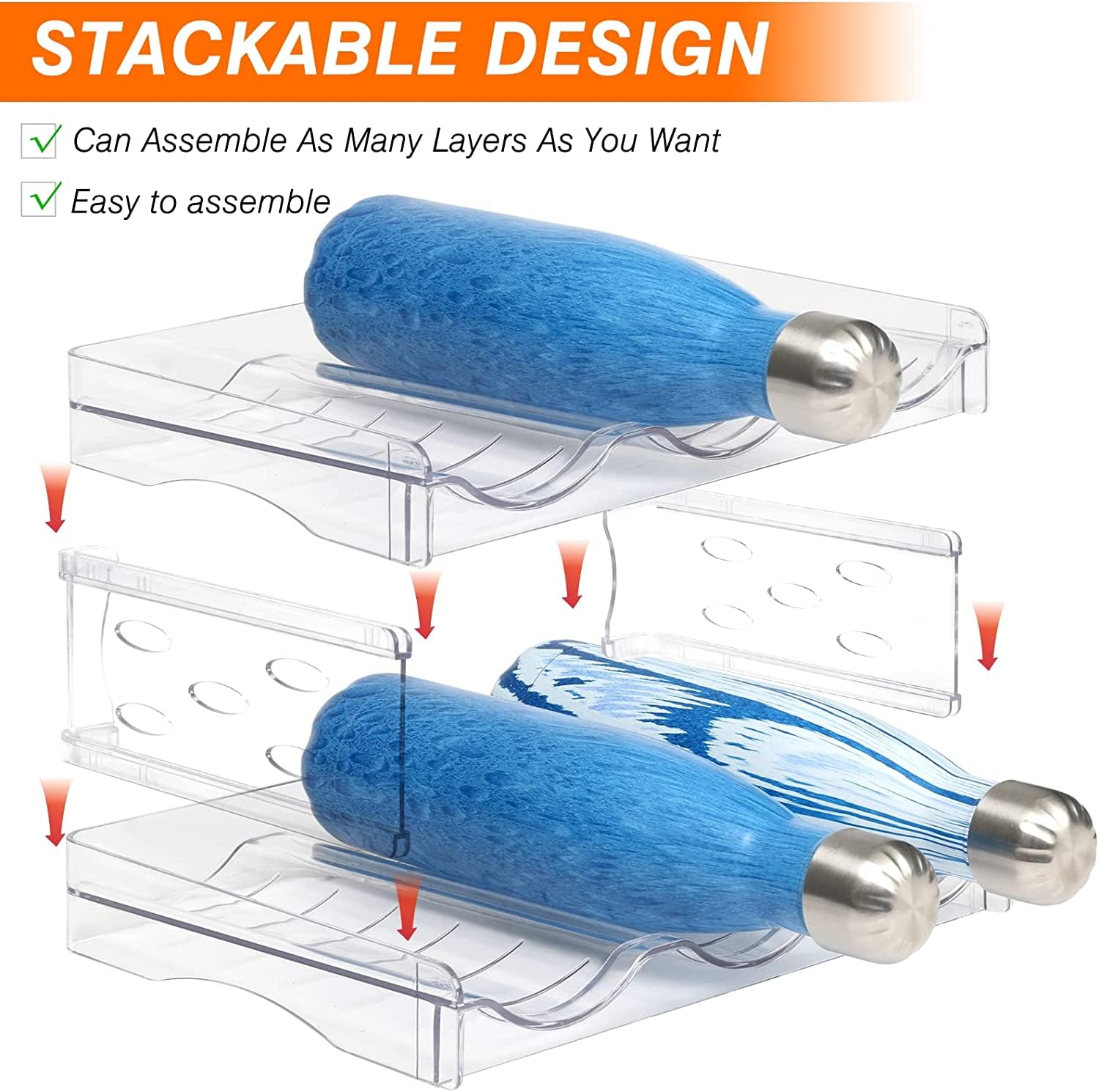 Water Bottle Organizer - 2 Pack Stackable Cup Organizer for Cabinet, Countertop, Pantry and Fridge, Free-Standing Tumbler Kitchen Storage Holder for Wine and Drink Bottles, Clear Plastic