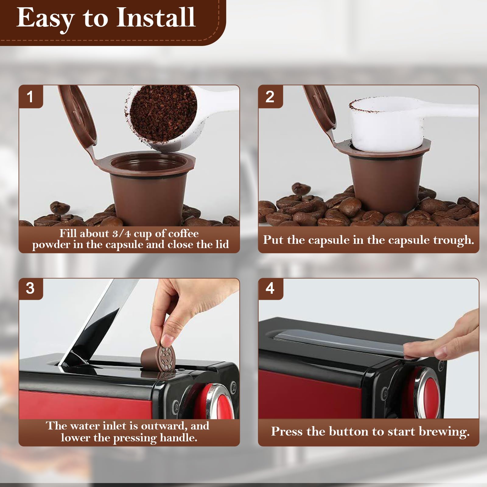 Reusable espresso Capsules Refillable Coffee Pods - Coffee Capsule Filter Compatible With Nespresso Coffee Machines - Replacement for Nespresso Food Grade Coffee Filter Capsule - 6 Pack
