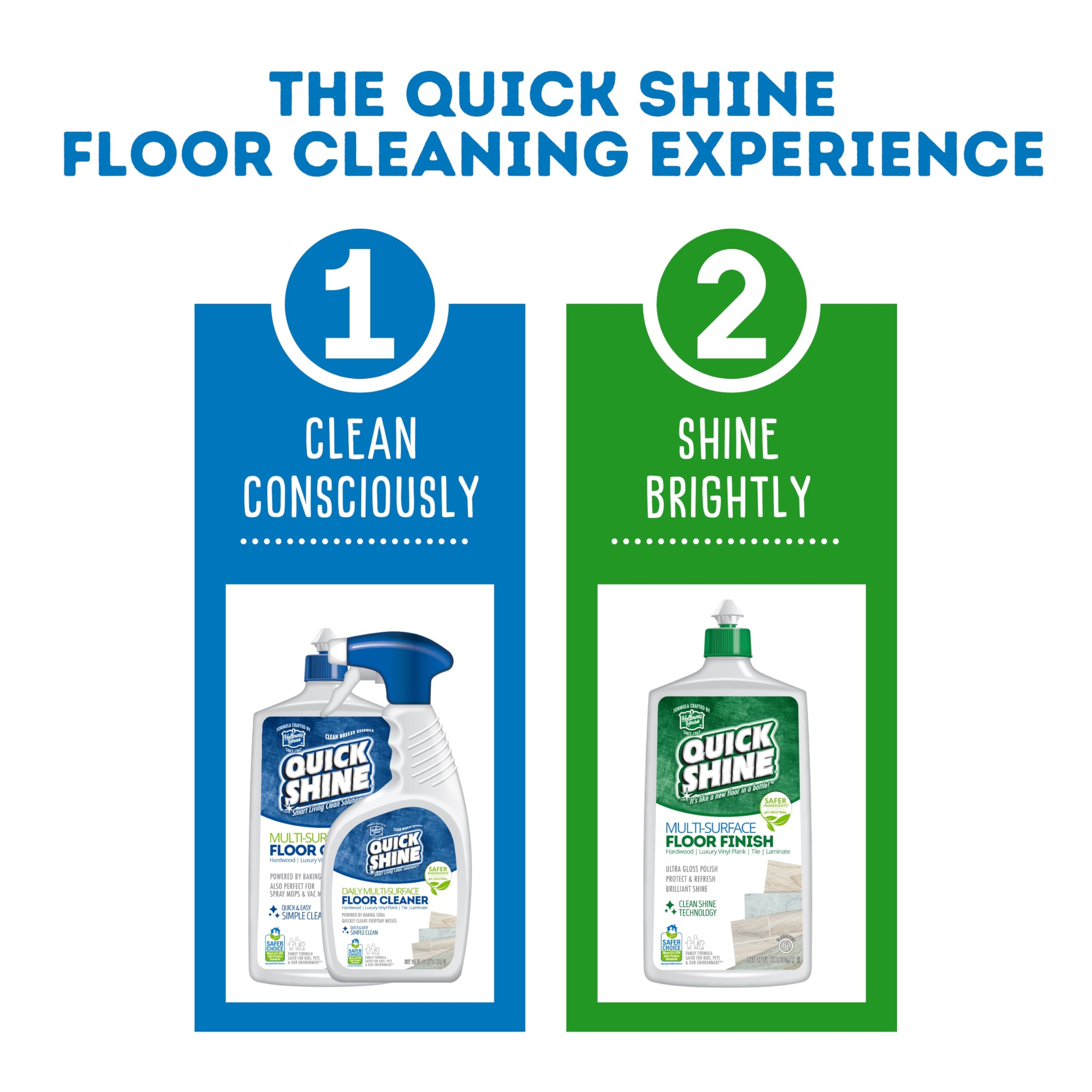 Quick Shine Multi Surface Floor Cleaner 27oz | Ready to Use-Streak Free- No Rinse | Use on Hardwood, Laminate, Luxury Vinyl Plank & Stone | Use in Spray Mops & Vac Mops | Safer Choice Cleaner