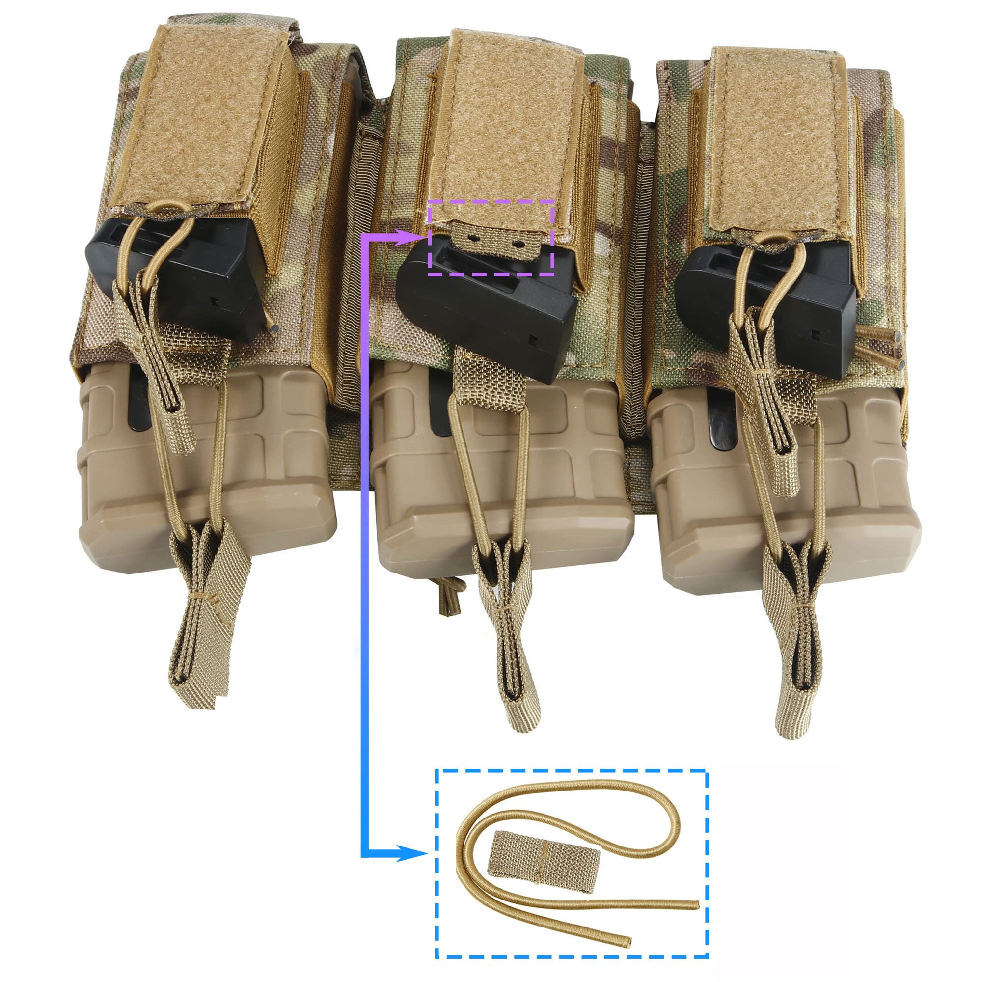 Triple Molle Mag Pouch Open-Top Bag for M4 M16 AK 5.56 Rifle Mag and Pistol Magazine Pouch Holder Airsoft Military Gear Camo