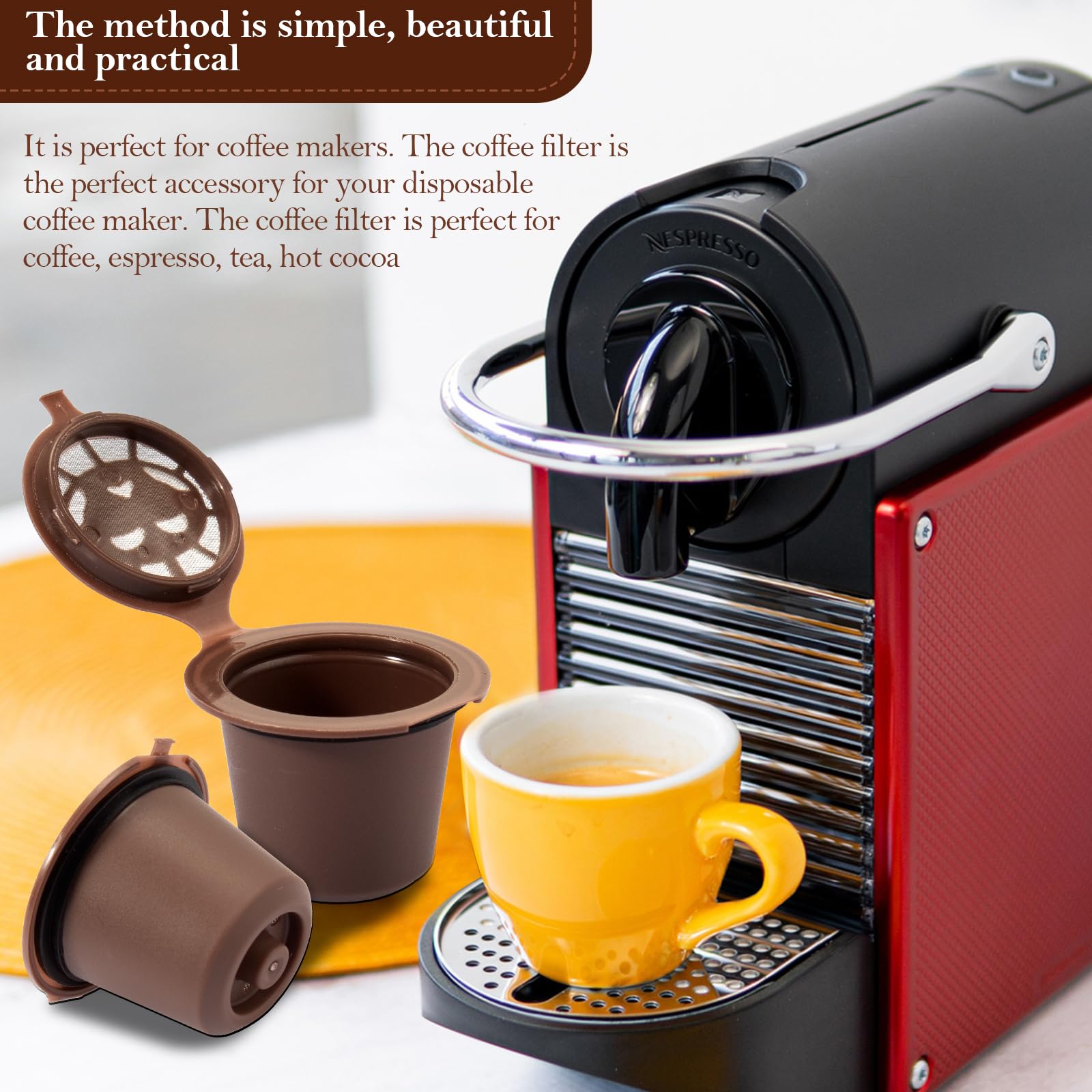 Reusable espresso Capsules Refillable Coffee Pods - Coffee Capsule Filter Compatible With Nespresso Coffee Machines - Replacement for Nespresso Food Grade Coffee Filter Capsule - 6 Pack