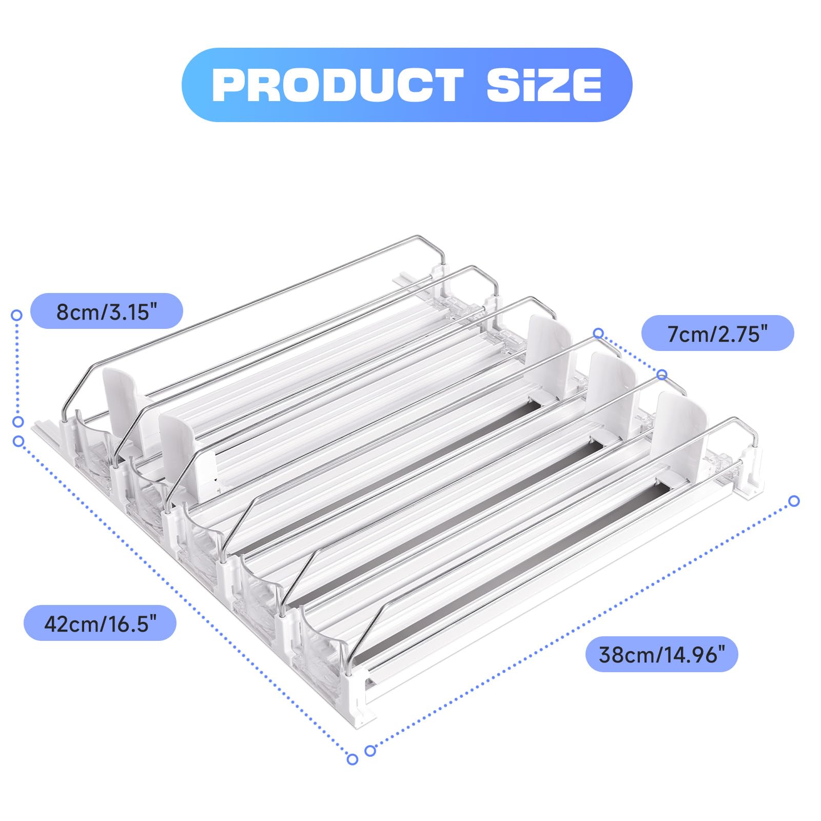 Upgrade Drink Organizer for Fridge, LAKIX Self-Sliding soda Can Dispenser for Refrigerator and Adjustable Width, 12oz to 20oz holds 50+ Cans (White + Black)