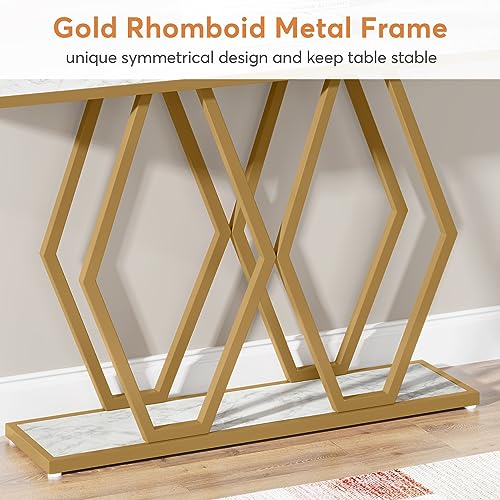 Tribesigns Console Table for Entryway Living Room, 55 Inch Gold Entryway Table Modern Accent Table for Hallway Entrance Foyer (Gold White)