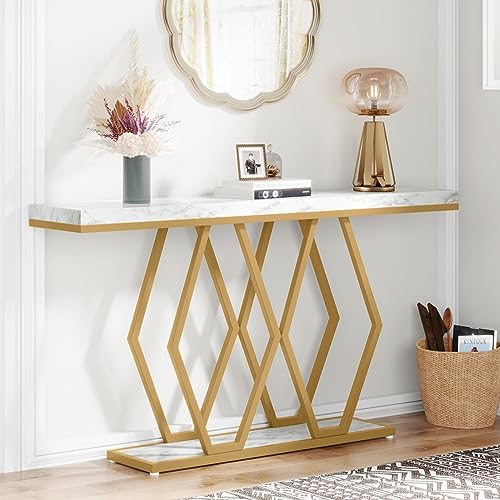 Tribesigns Console Table for Entryway Living Room, 55 Inch Gold Entryway Table Modern Accent Table for Hallway Entrance Foyer (Gold White)