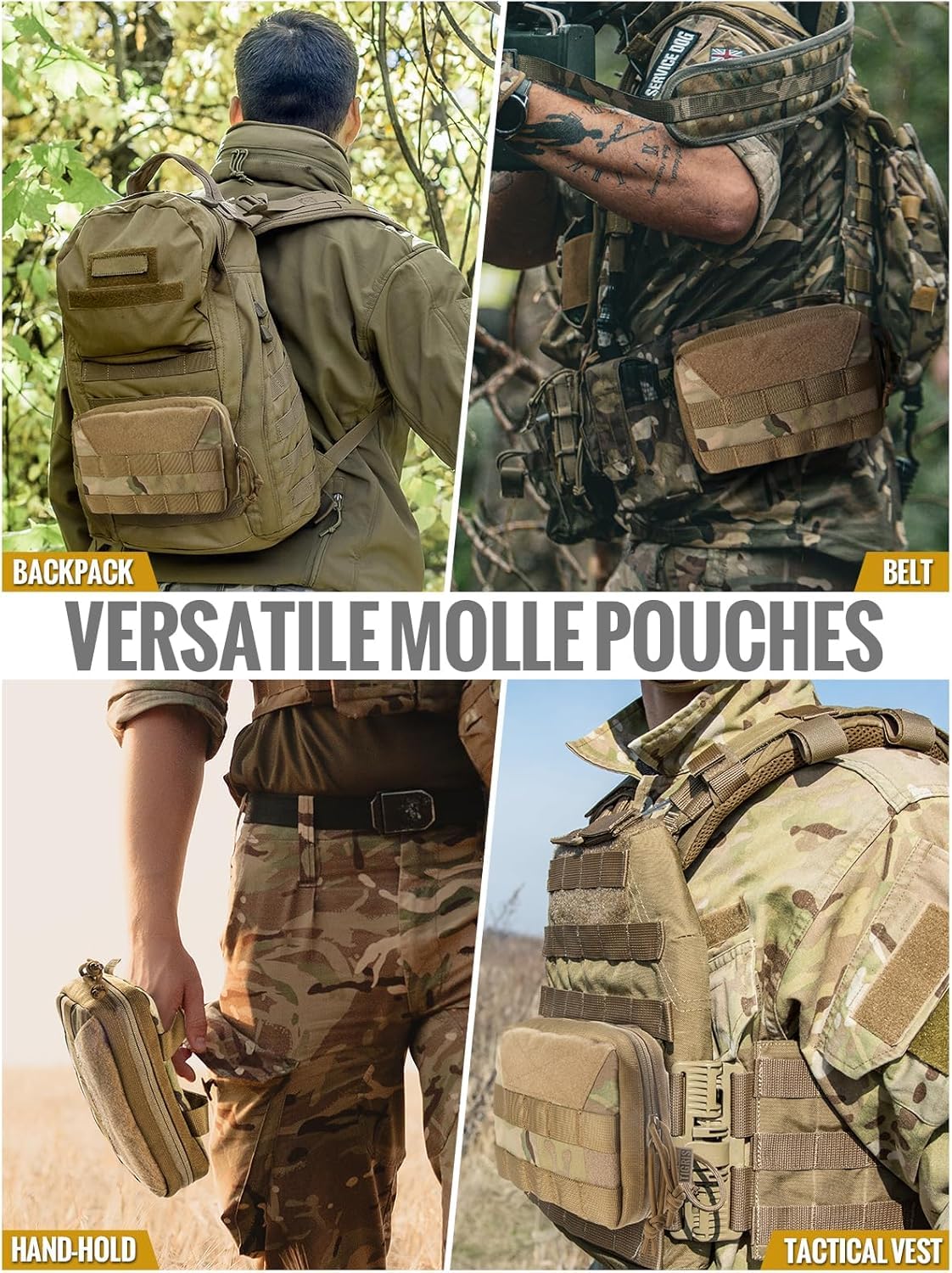 OneTigris Molle Pouch, Tactical Admin Pouch Belt EDC Tool Organizer Zippered Utility Waist Pack 7.5"x5"x2"(Camocolor)