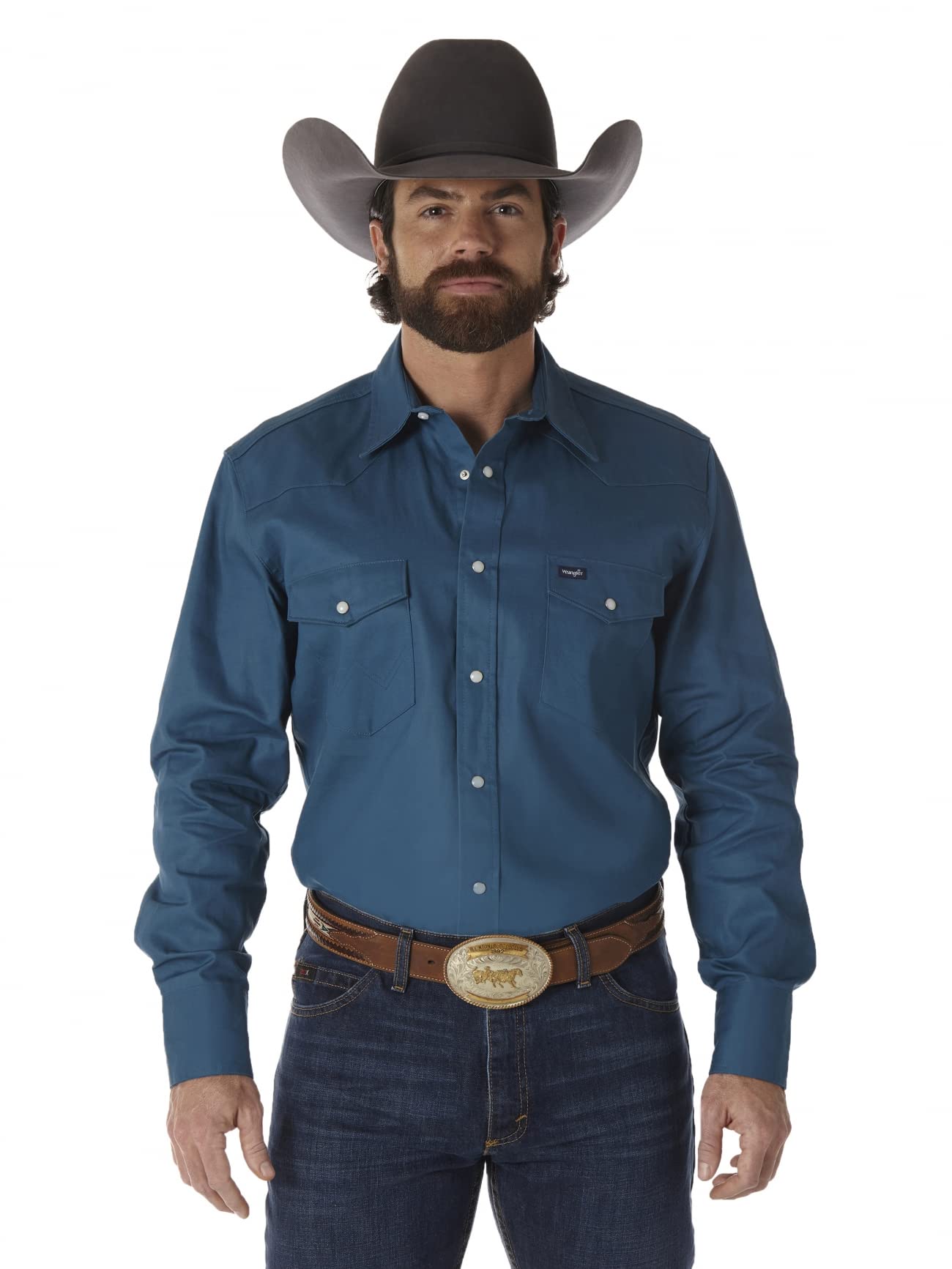 Wrangler Men's Authentic Cowboy Cut Work Western Long-Sleeve Firm Finish Shirt,Dark Teal,X-Large