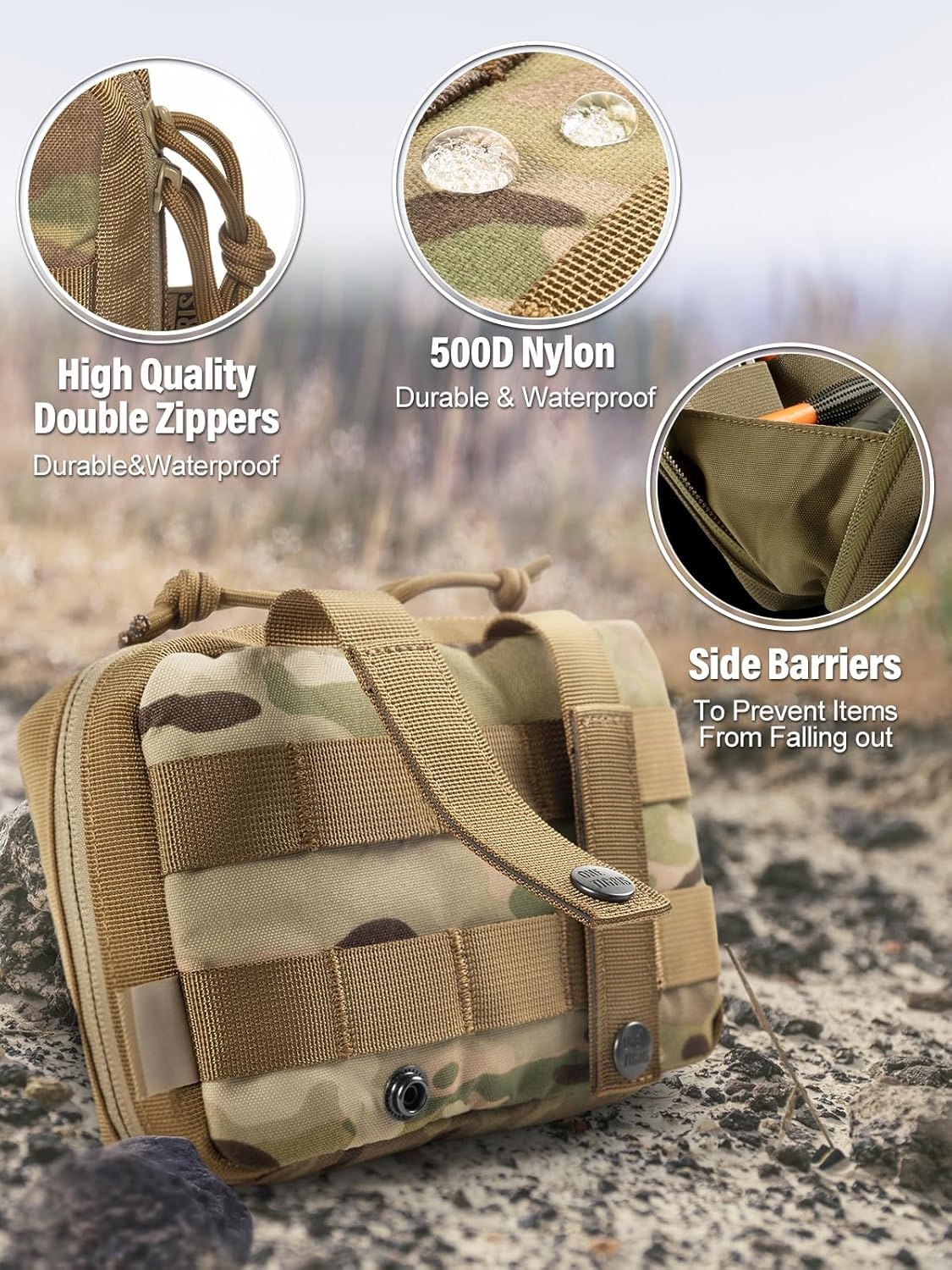 OneTigris Molle Pouch, Tactical Admin Pouch Belt EDC Tool Organizer Zippered Utility Waist Pack 7.5"x5"x2"(Camocolor)