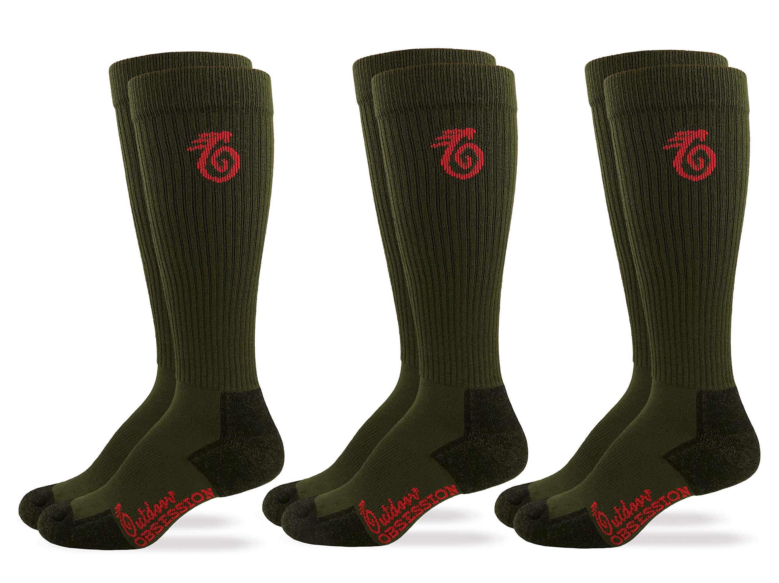 Outdoor Obsession Mens Insect Shield over the calf Socks 3 Pair Pack (Olive, Men's Shoe Size 6-9 - Sock Size Medium)
