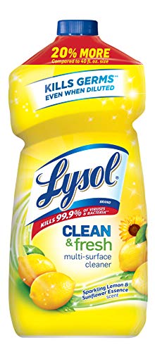 Lysol Multi-Surface Cleaner, Sanitizing and Disinfecting Pour, to Clean and Deodorize, Sparkling Lemon & Sunflower Essence, 48oz