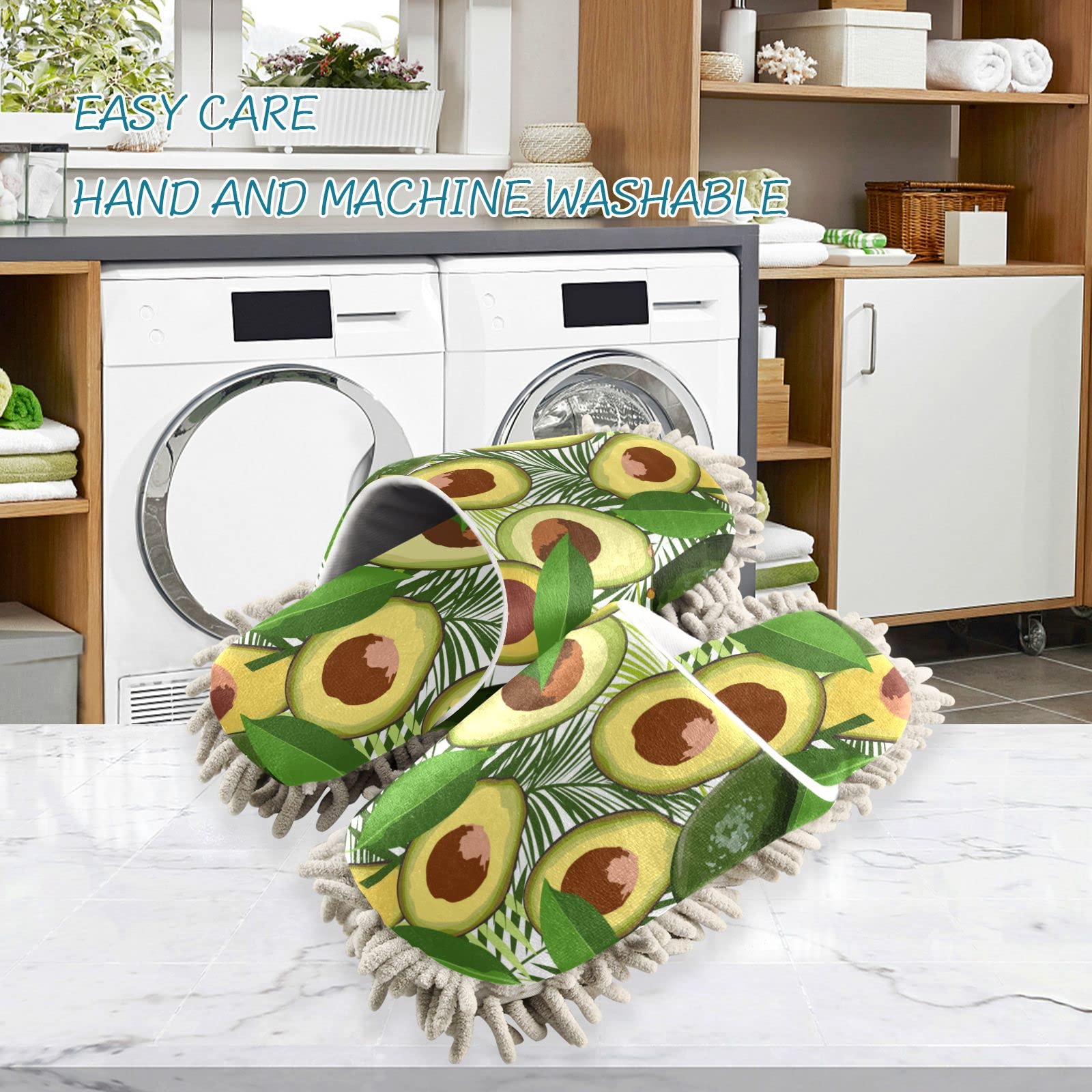 Avocado Tropical Leaves Mop Slippers Shoes Cover for Floor Cleaning Washable Hair Dust Dirty Cleaners Microfiber Mop Socks for Office House Kitchen