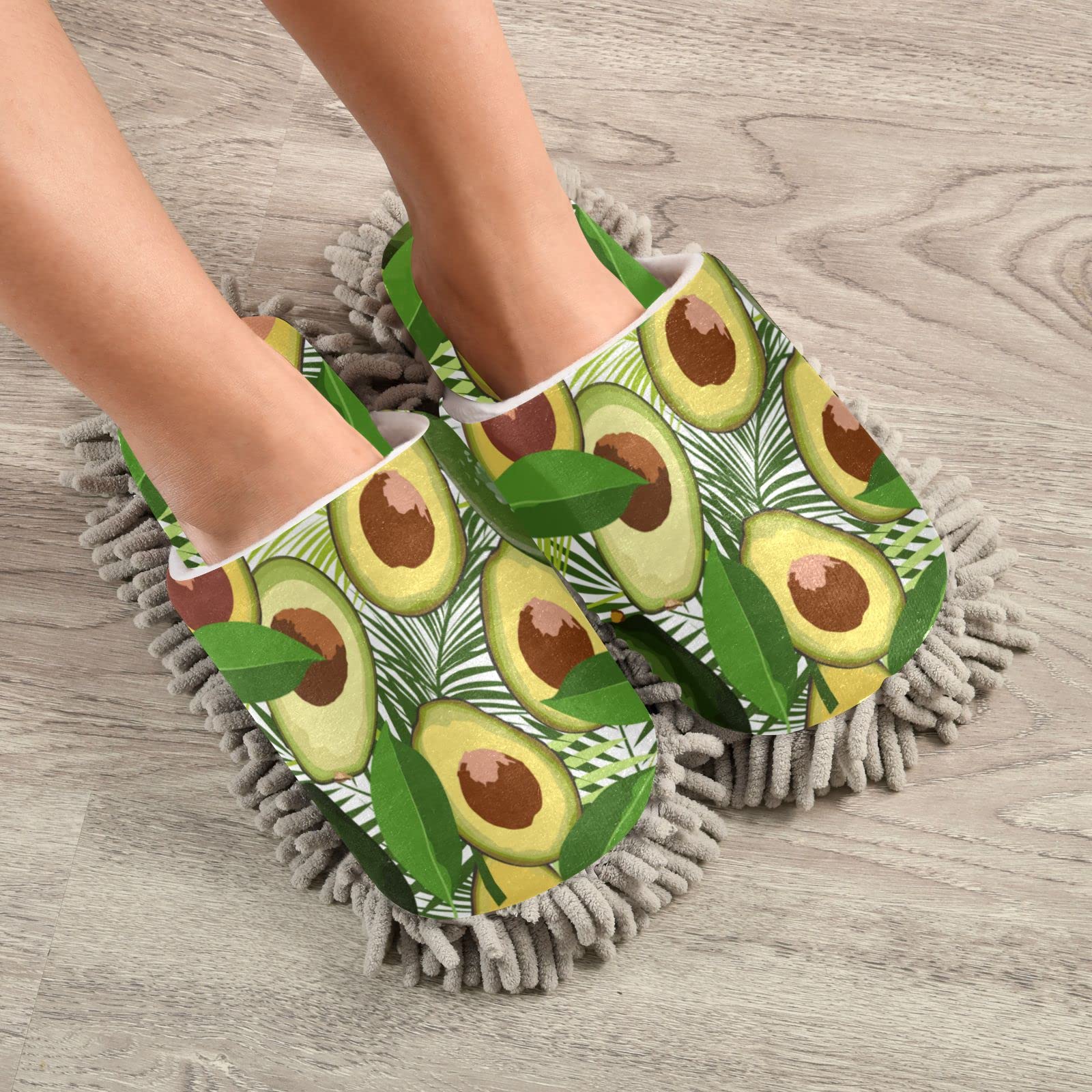 Avocado Tropical Leaves Mop Slippers Shoes Cover for Floor Cleaning Washable Hair Dust Dirty Cleaners Microfiber Mop Socks for Office House Kitchen