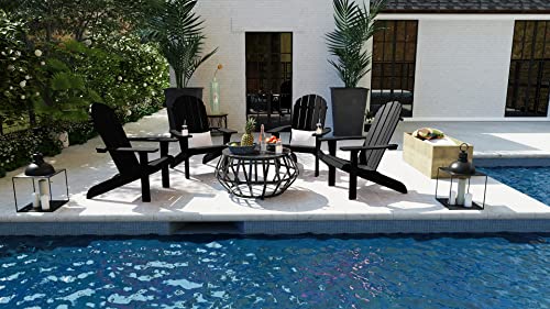 PolyTEAK Traditional Adirondack Chair, Real Wood Look, All Weather Plastic Outdoor Chairs for Firepit, Campfire, Patio, Pool, Easy Assembly with Comfortable Seat for Long Relaxation - Black