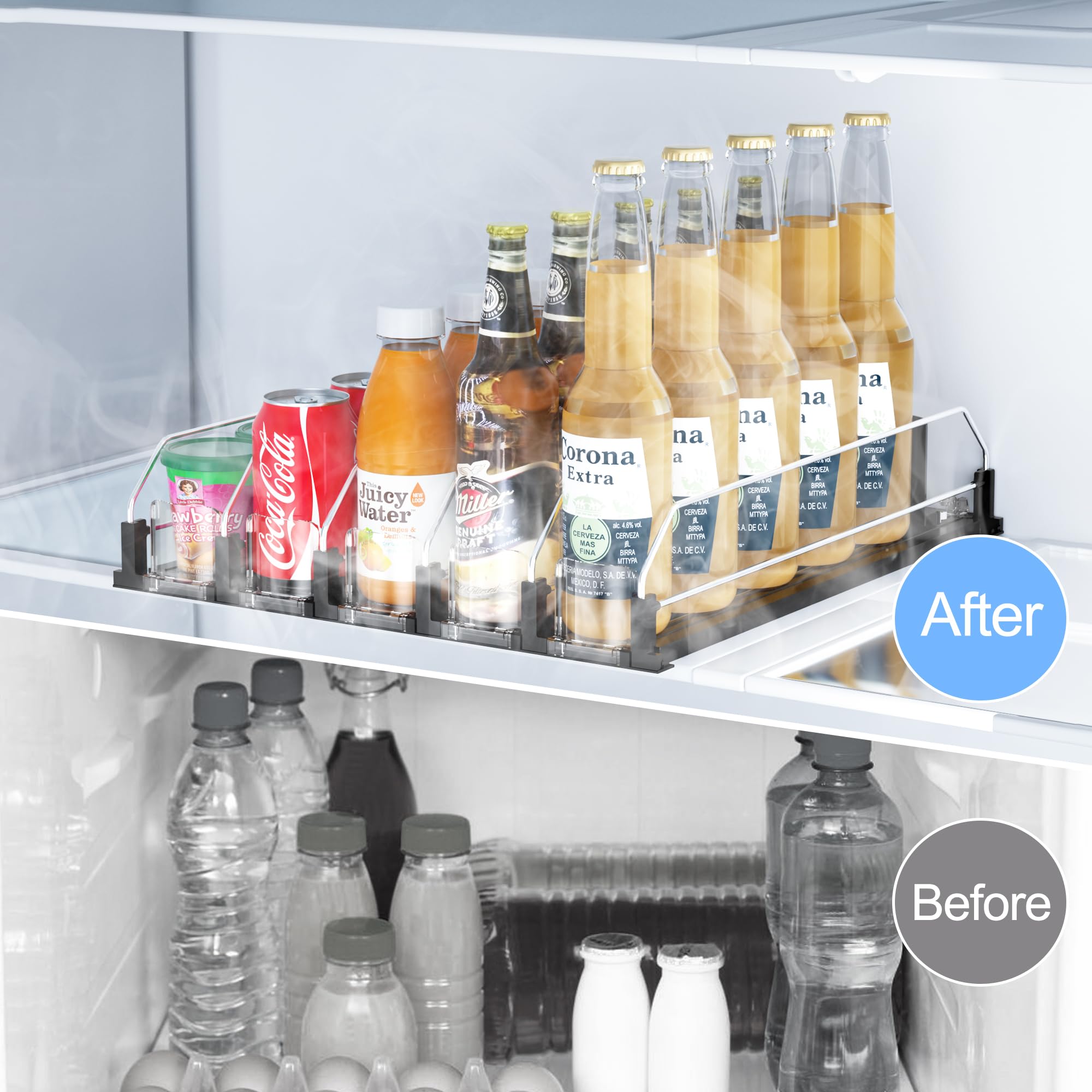 ZIJIN Drink Organizer for Fridge, 5 Rows Refrigerator Drink Organizers