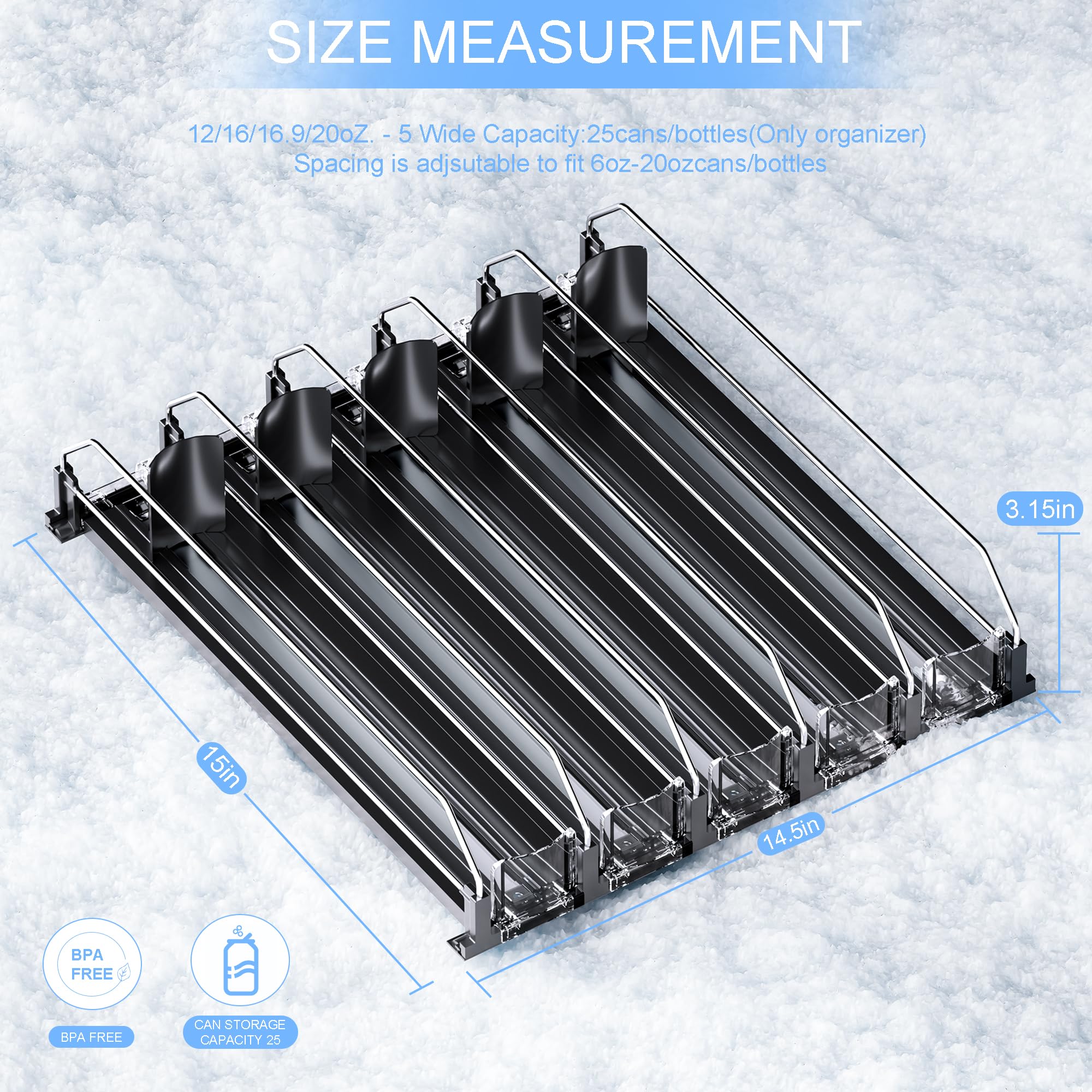 ZIJIN Drink Organizer for Fridge, 5 Rows Refrigerator Drink Organizers