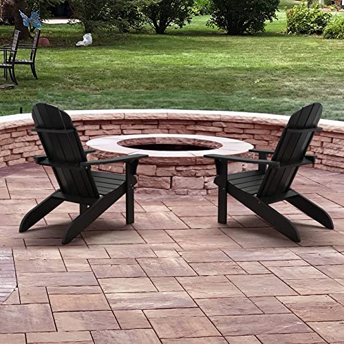 PolyTEAK Traditional Adirondack Chair, Real Wood Look, All Weather Plastic Outdoor Chairs for Firepit, Campfire, Patio, Pool, Easy Assembly with Comfortable Seat for Long Relaxation - Black
