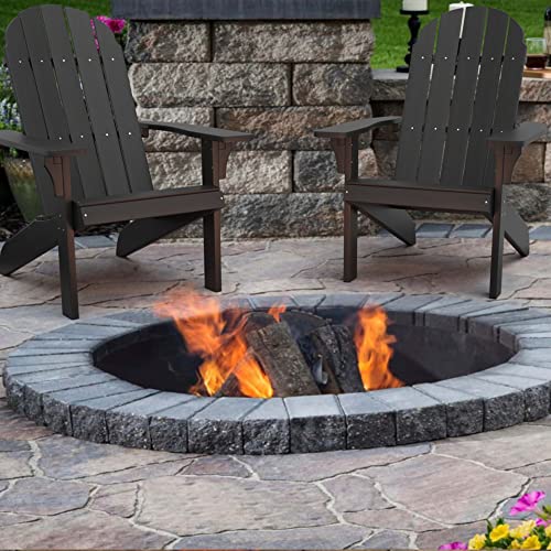 PolyTEAK Traditional Adirondack Chair, Real Wood Look, All Weather Plastic Outdoor Chairs for Firepit, Campfire, Patio, Pool, Easy Assembly with Comfortable Seat for Long Relaxation - Black