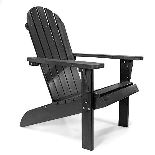 PolyTEAK Traditional Adirondack Chair, Real Wood Look, All Weather Plastic Outdoor Chairs for Firepit, Campfire, Patio, Pool, Easy Assembly with Comfortable Seat for Long Relaxation - Black