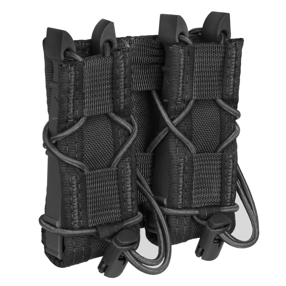 Clobri 2 Packs Molle Tactical Magazine Holster,Universal Single Double Stack Mag Pouch for 9mm/.40 Calibers 45acp Glock S&W M&P, Sig 226/229, & Springfield 1911, Black