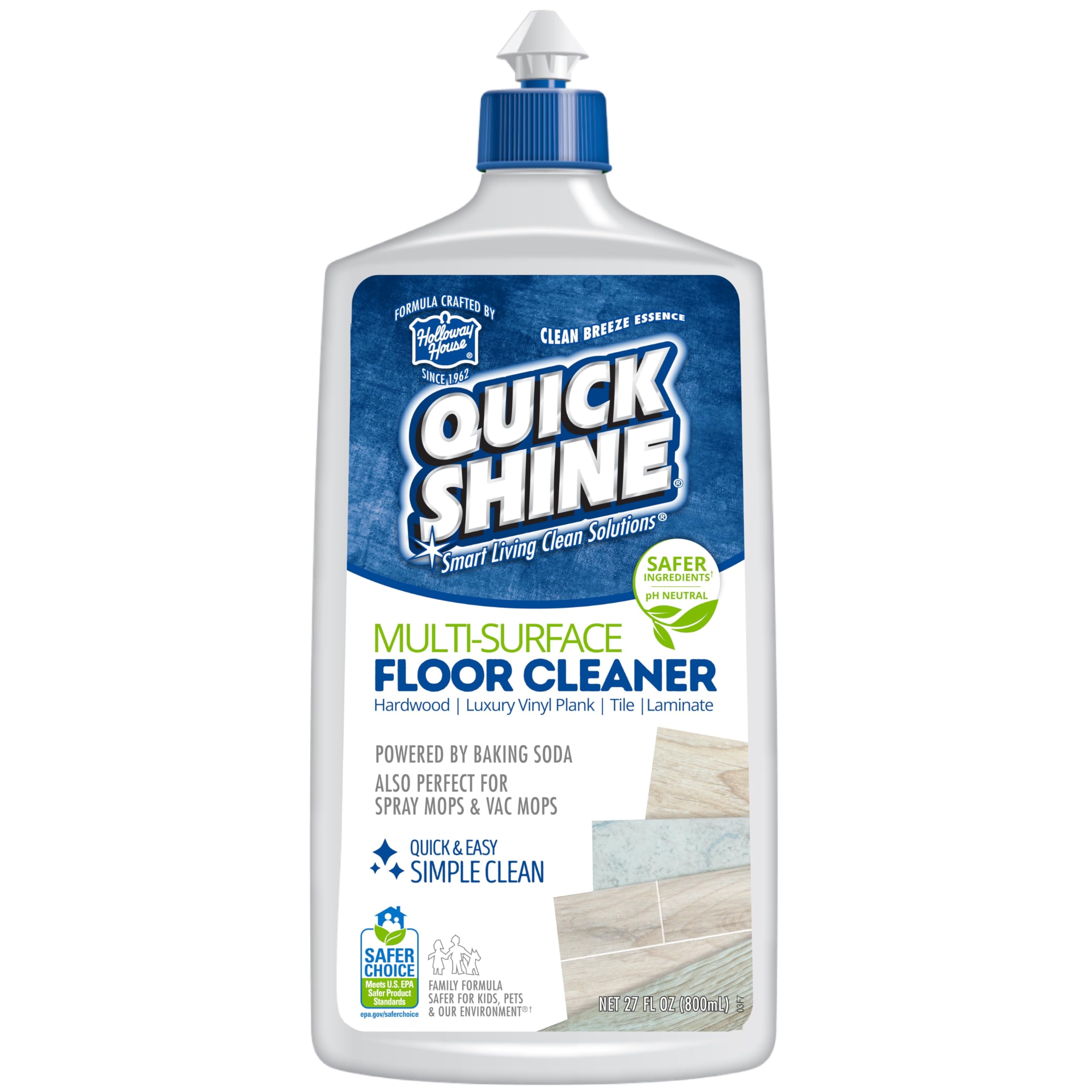 Quick Shine Multi Surface Floor Cleaner 27oz | Ready to Use-Streak Free- No Rinse | Use on Hardwood, Laminate, Luxury Vinyl Plank & Stone | Use in Spray Mops & Vac Mops | Safer Choice Cleaner