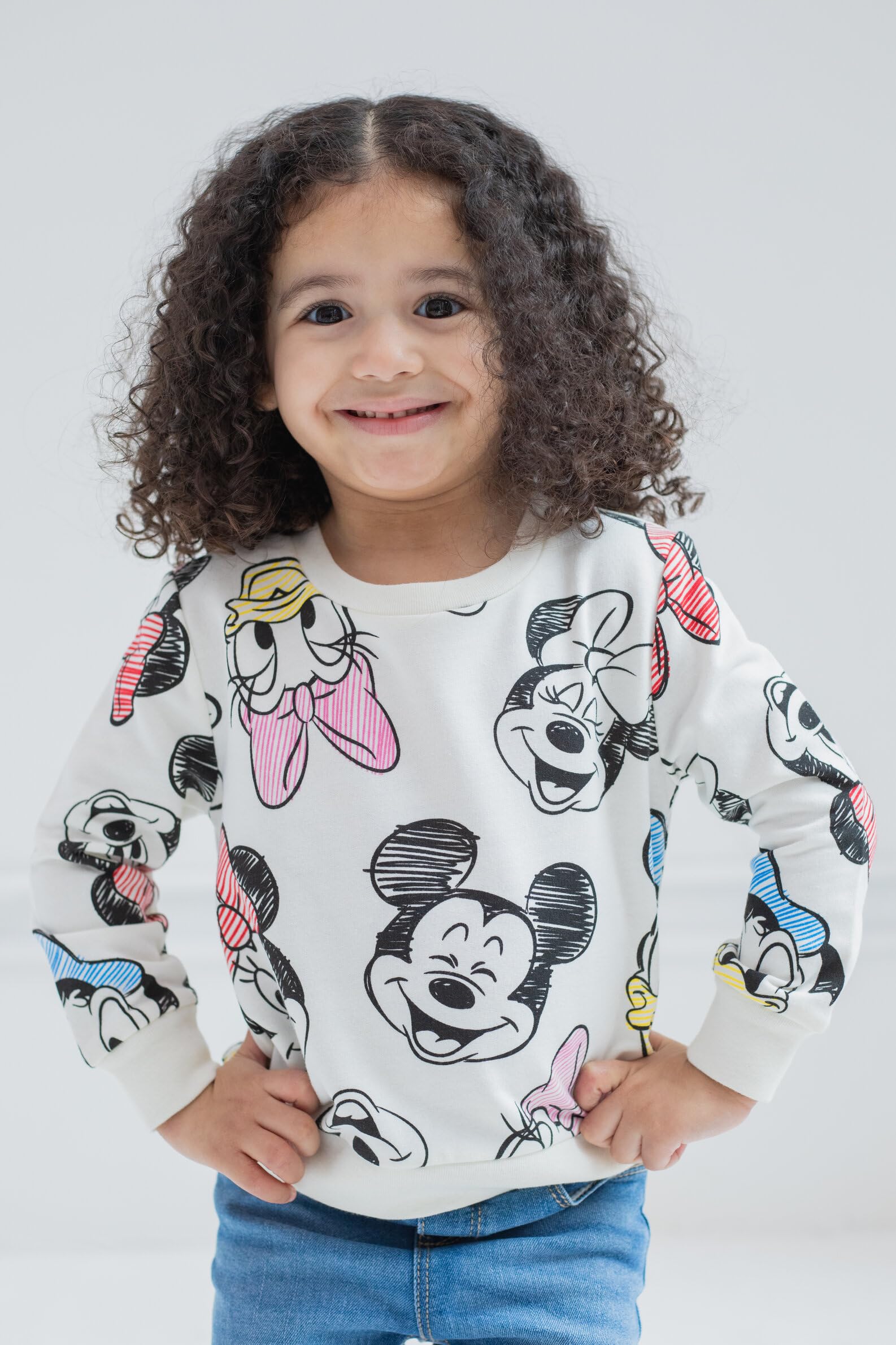 Disney Mickey Mouse Donald Duck Daisy Duck Toddler Girls French Terry Fashion Pullover Sweatshirt White 3T