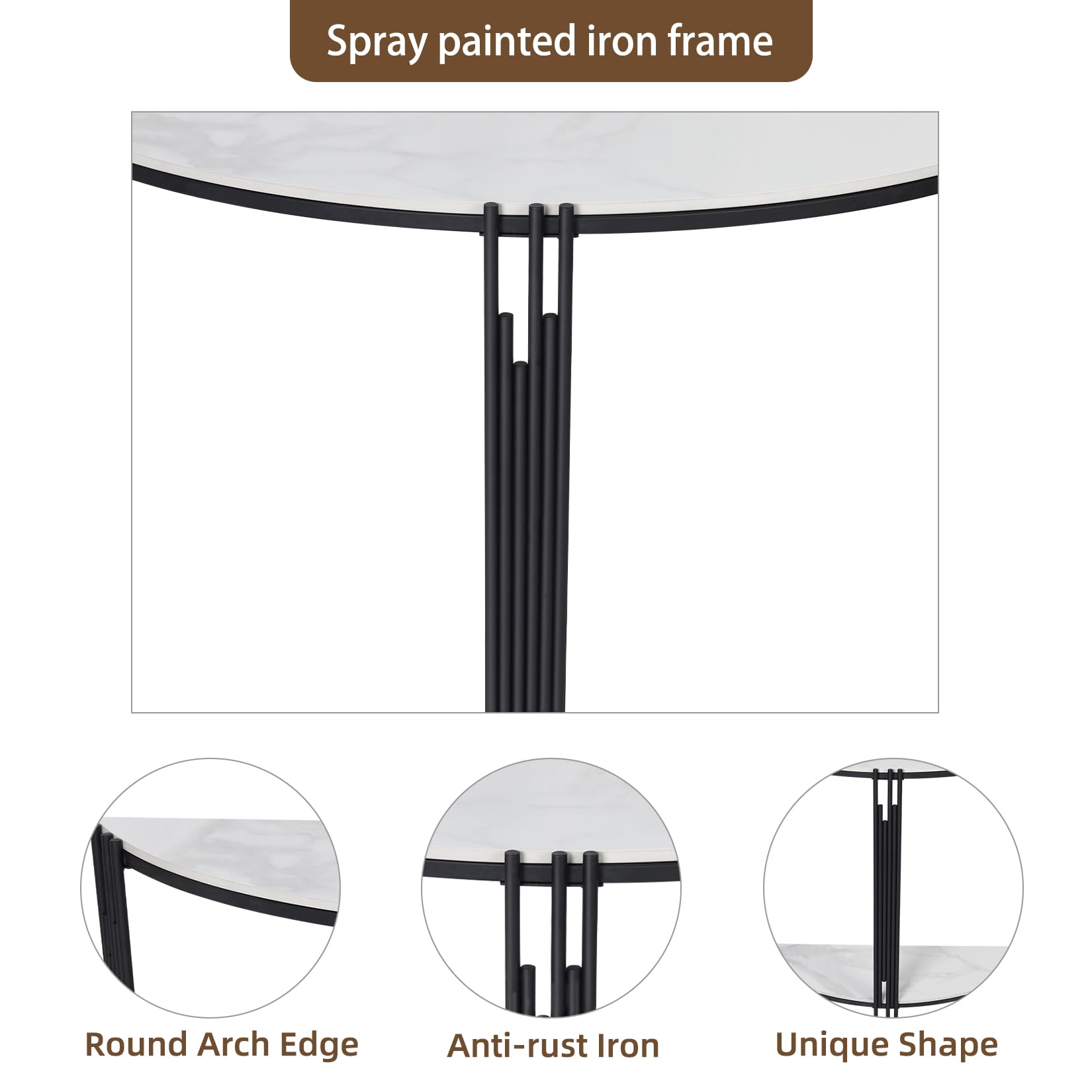 Wisfor Sintered Stone Console Table: Half Round White Entryway Table with Black Frame - Modern Narrow Sofa End Table - Semicircular Accent Table for Hallway, 39.4x11.8x30.7 inch