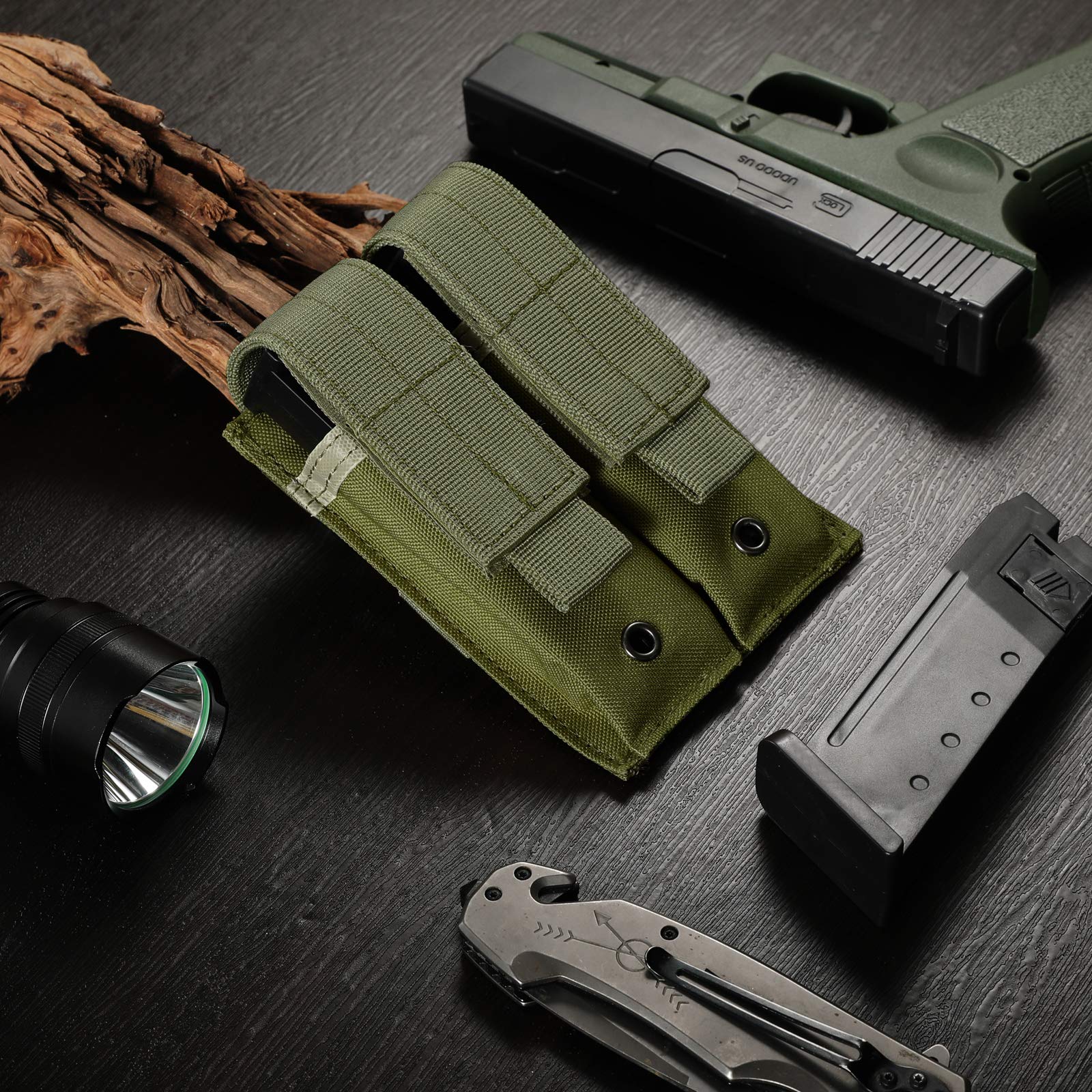 FRTKK Tactical Single/Double Pistol Mag Pouch Outdoor Molle Open-Top Magazine Pouch for Glock M1911 92F