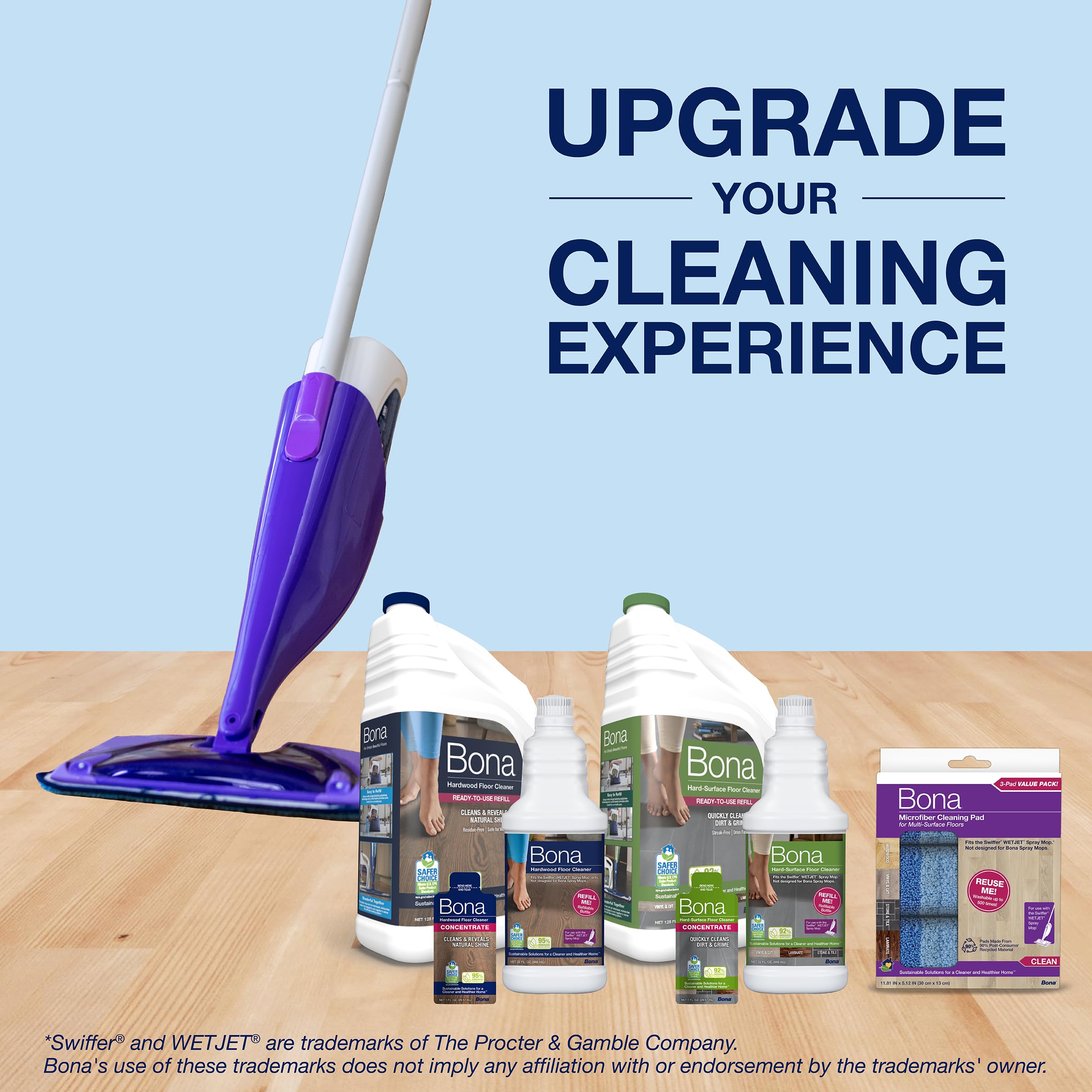 Bona Hardwood Floor Cleaner Bottle for use with Swiffer WETJET Spray Mop, makes 64 Fl Oz - Includes Filled Bottle + Concentrate Refill for Wood Floor Cleaning