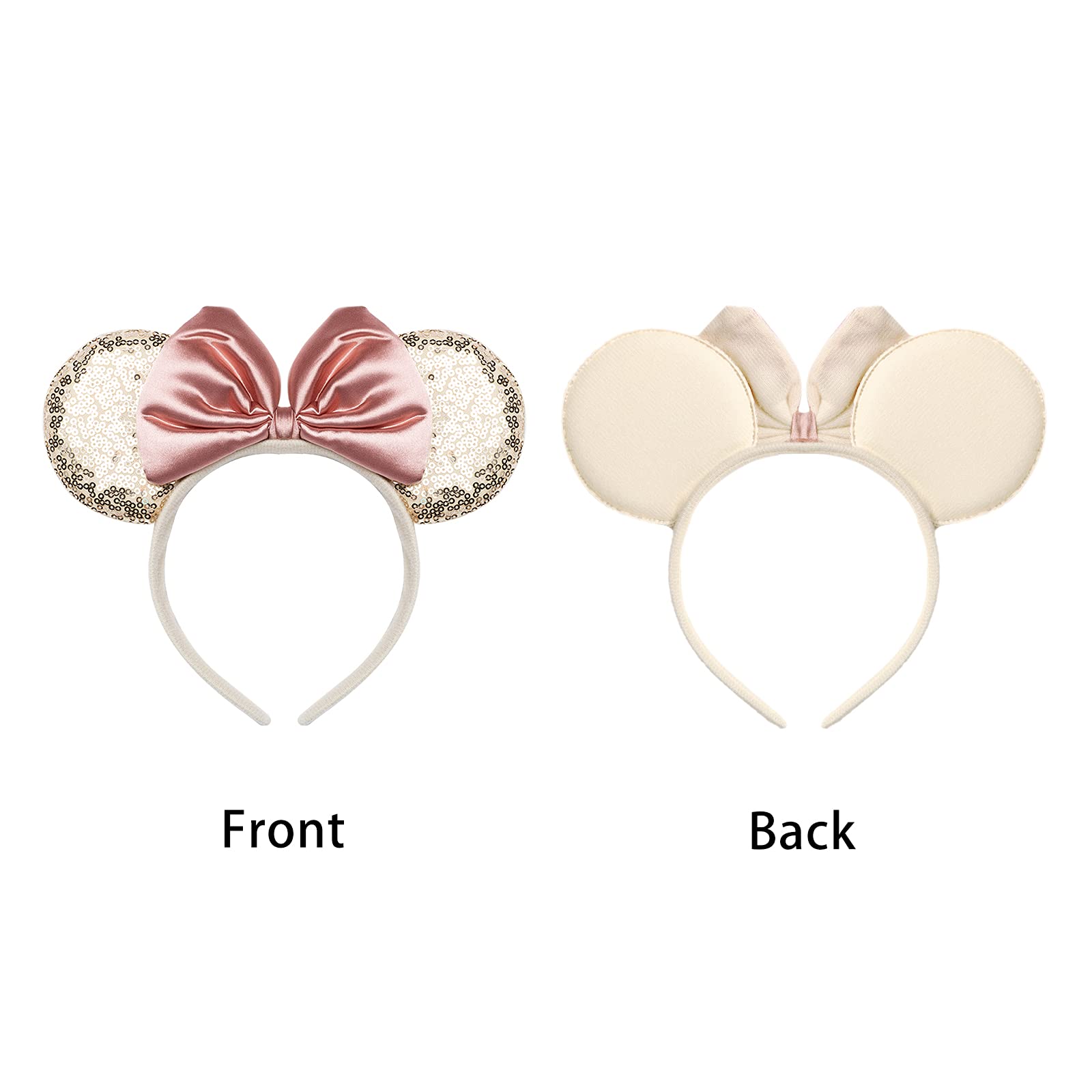 ZYTJ 2 Pcs Mouse Ears Headbands,Shiny Bows Mouse Ears Headbands for Birthday Parties, Themed Events, A Perfect Addition to Your Trip Essentials and Accessories for Women Neutral-pinkbow