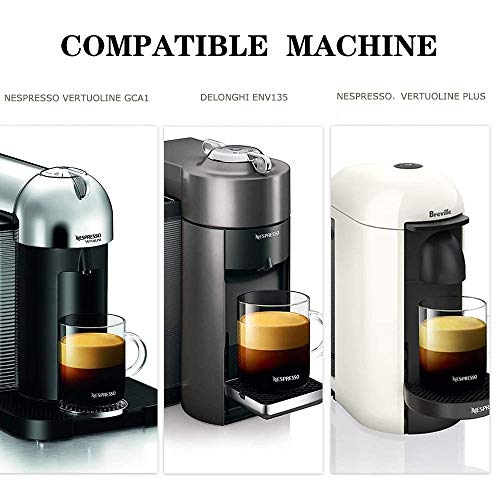 Reusable Coffee Capsule Filter, Stainless Steel Coffee Pod Holder Set Compatible with Nespresso Vertuoline GCA1/Plus, Nespresso Vertuo Plus Series, Delonghi ENV 135/150 with Brush Spoon (240ml)