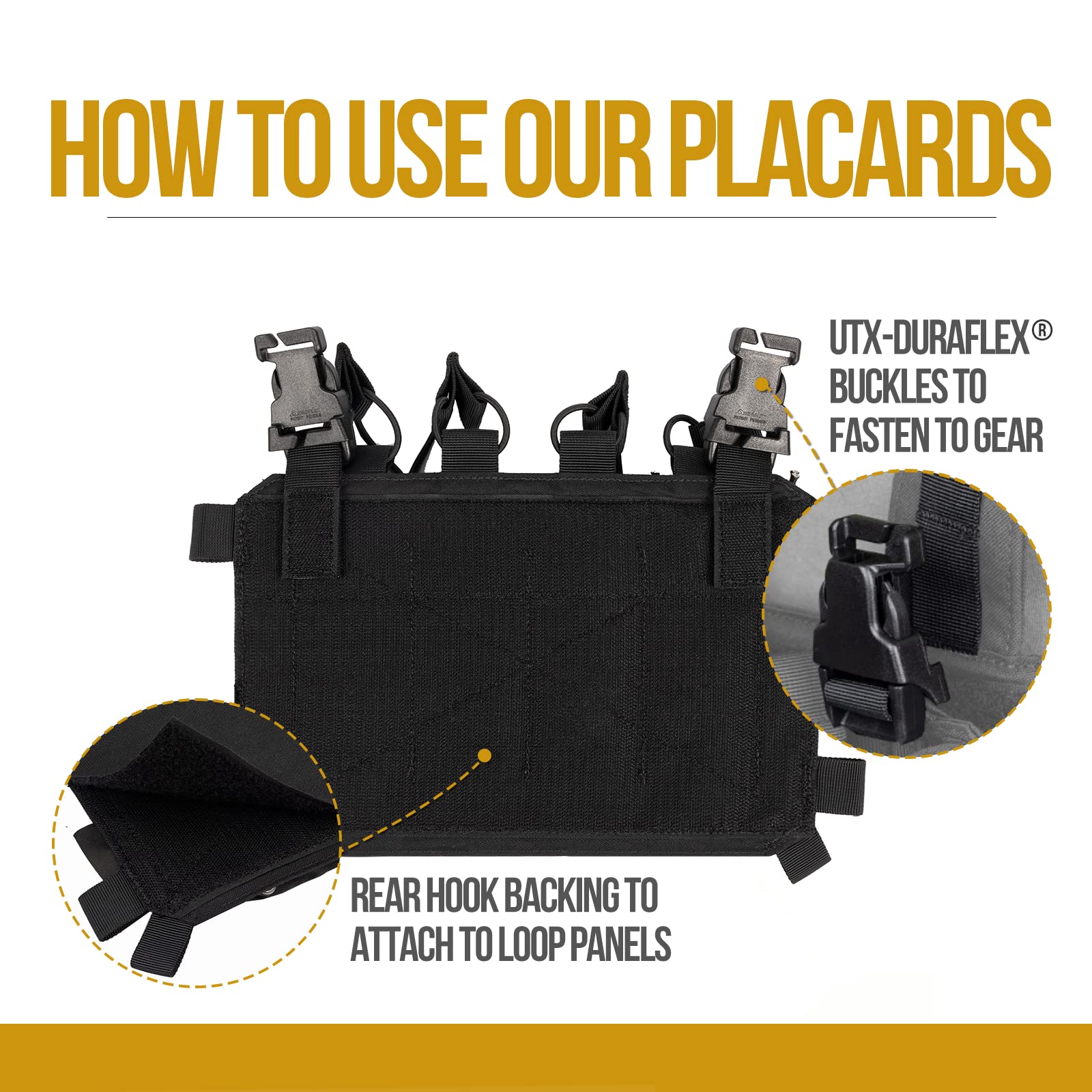 OneTigris SMG Magazine Pouch with Hook Backing Tactical Placard for MP5 MP7 Magazines with Elastic Retention Straps Black