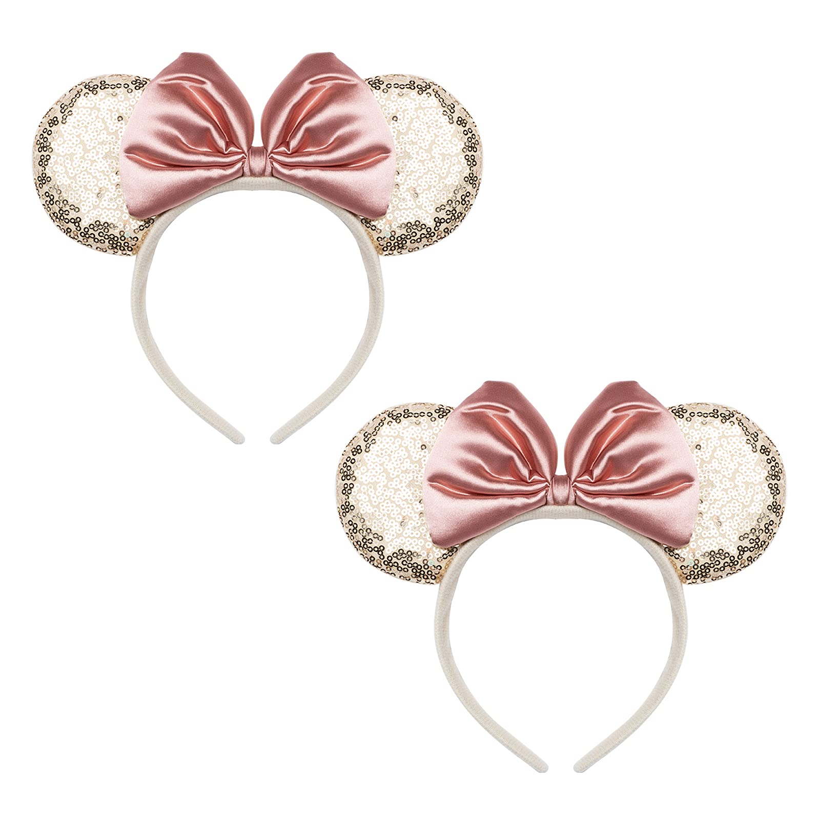 ZYTJ 2 Pcs Mouse Ears Headbands,Shiny Bows Mouse Ears Headbands for Birthday Parties, Themed Events, A Perfect Addition to Your Trip Essentials and Accessories for Women Neutral-pinkbow