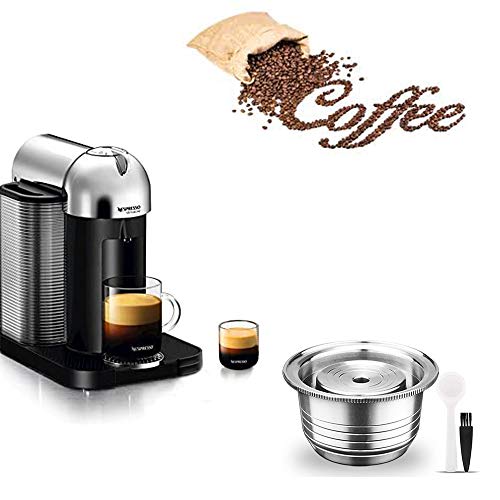 Reusable Coffee Capsule Filter, Stainless Steel Coffee Pod Holder Set Compatible with Nespresso Vertuoline GCA1/Plus, Nespresso Vertuo Plus Series, Delonghi ENV 135/150 with Brush Spoon (240ml)