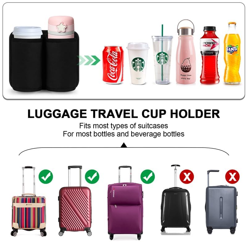 Accmor Luggage Travel Cup Holder,Universal Suitcase Cup Holder, Free Hands Suitcase Drinks Beverage Holder, Luggage Cup Caddy Gifts for Travelers Flight Attendants