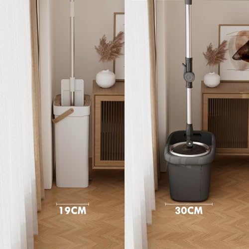 JEOPEM Flat Mop and Bucket with Wringer Set System, Mops for Hardwood Floor Cleaning with 4pcs Washable Microfiber Pads, Wet and Dry Use, Wood Floor Cleaner, Large Mop Head Length 38CM
