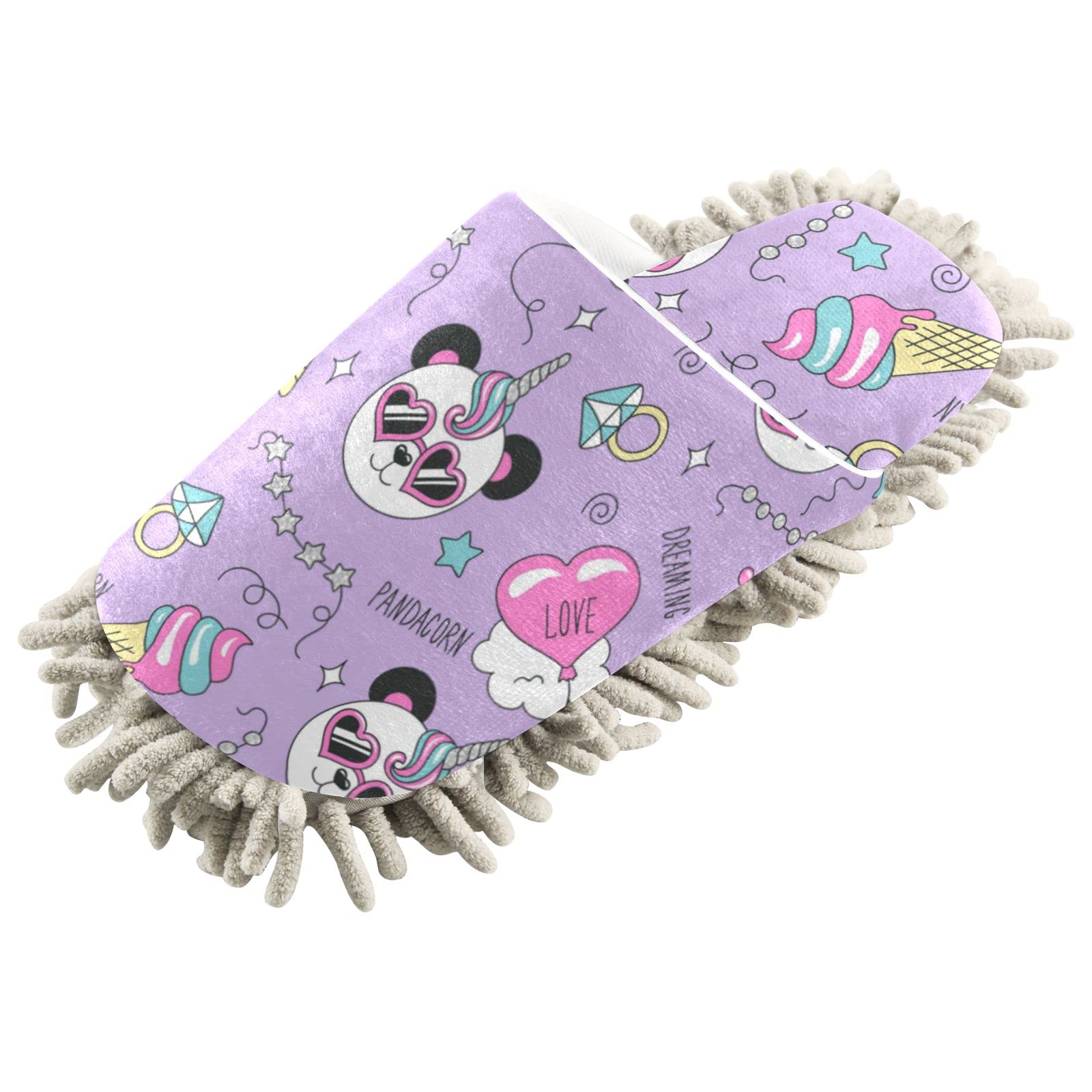 Cute Panda Unicorn Mop Slippers Shoes Cover for Floor Cleaning Washable Dirty Dust Hair Cleaners Microfiber Mop Socks for Office Kitchen House